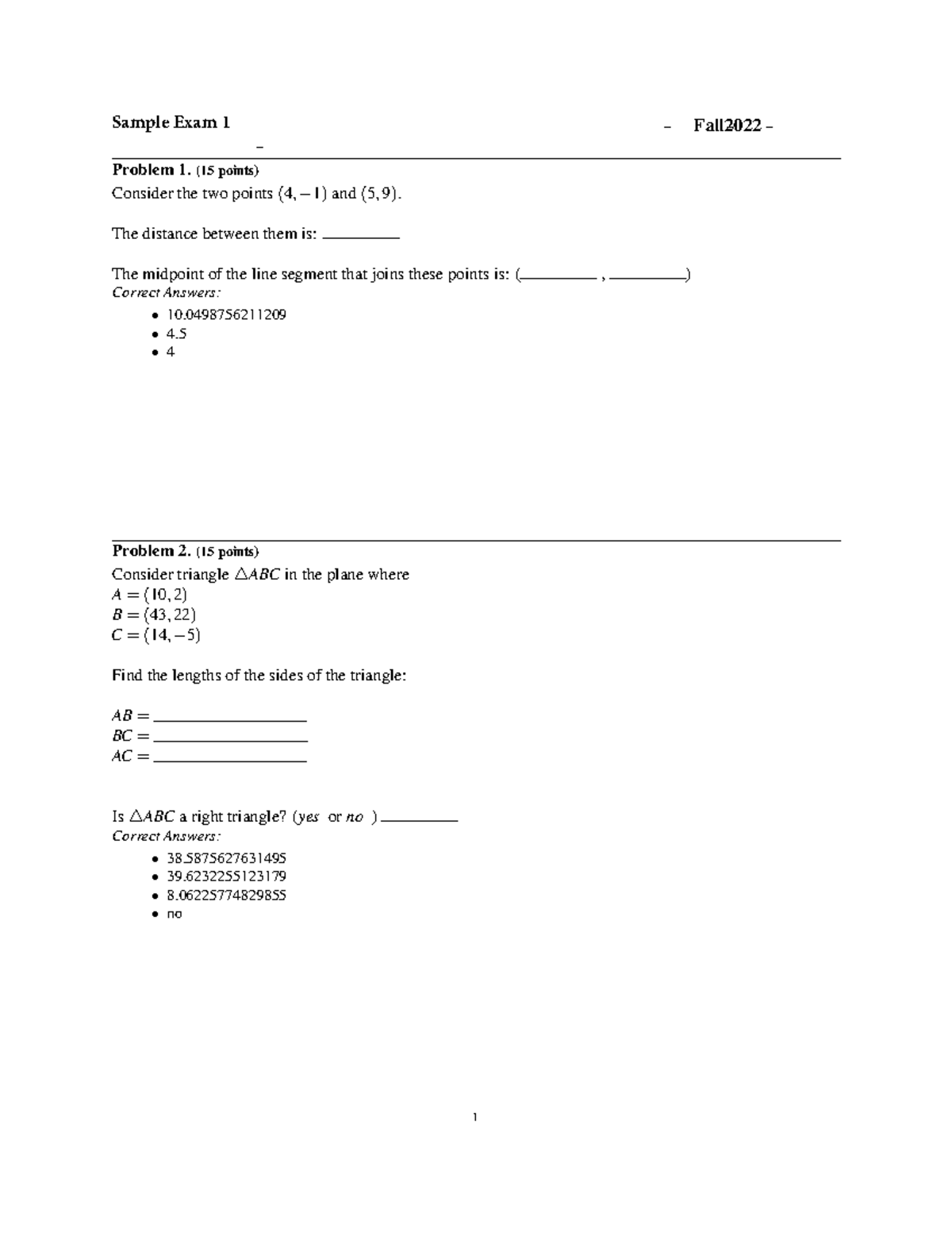 Sample Exam 1 - Lecture Notes/Exam Examples From Math 1111 - Sample ...