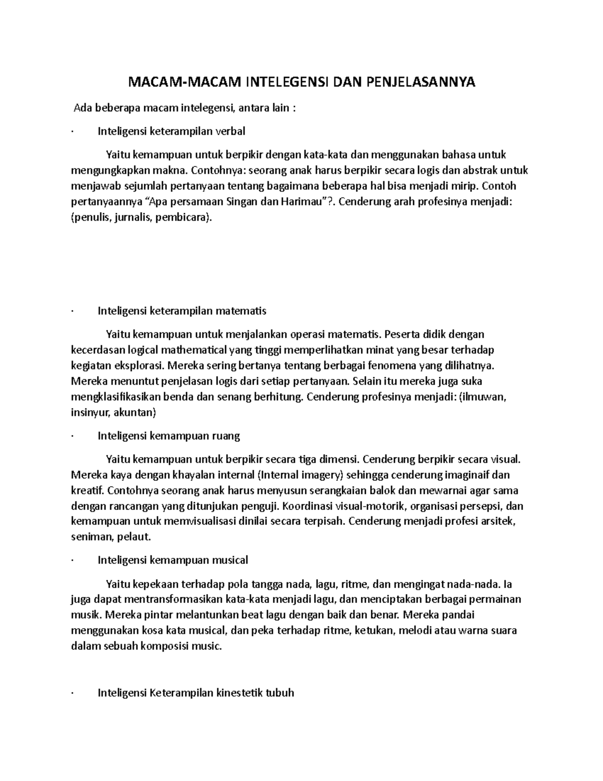 Macam- Macam Intelegensi DAN Penjelasannya - MACAM-MACAM INTELEGENSI ...