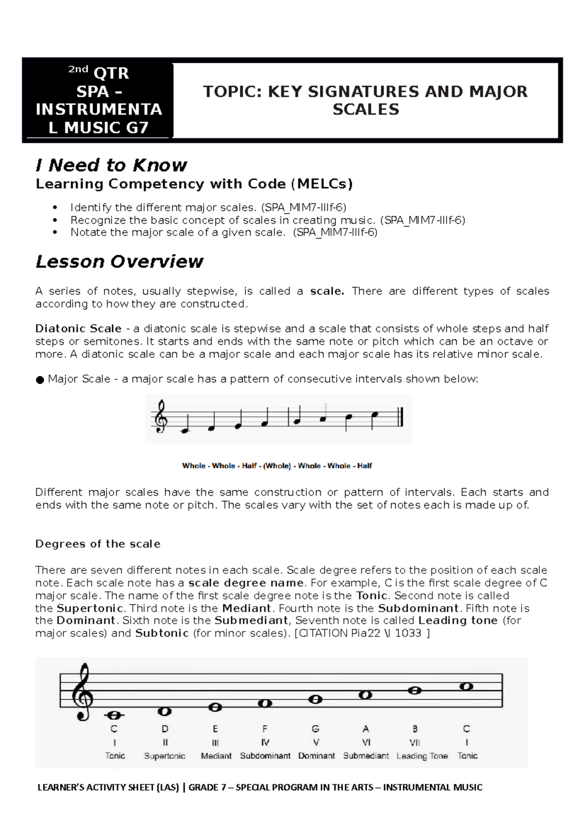 Q2 G7-SPA Instrumental- Music LAS 2 Scales - 2nd QTR SPA – INSTRUMENTA ...