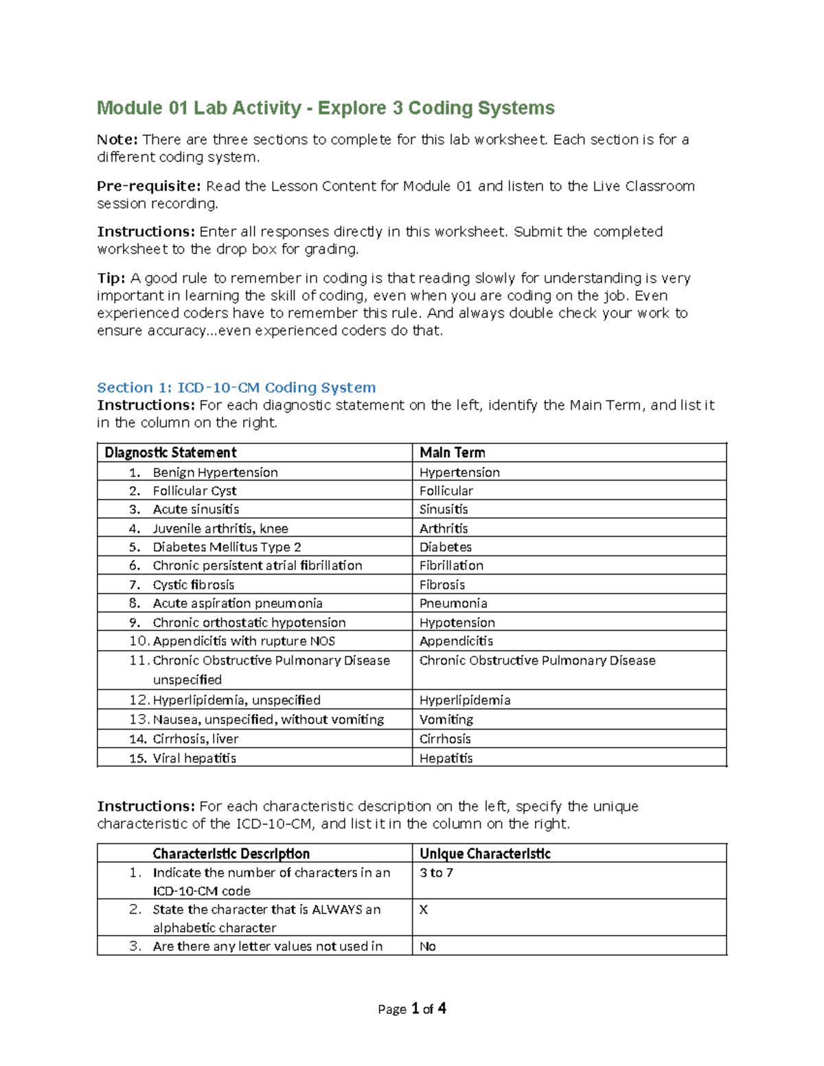 HIM1103Coding Foundations Module 01Lab Worksheetrevised 3 - Module 01 ...