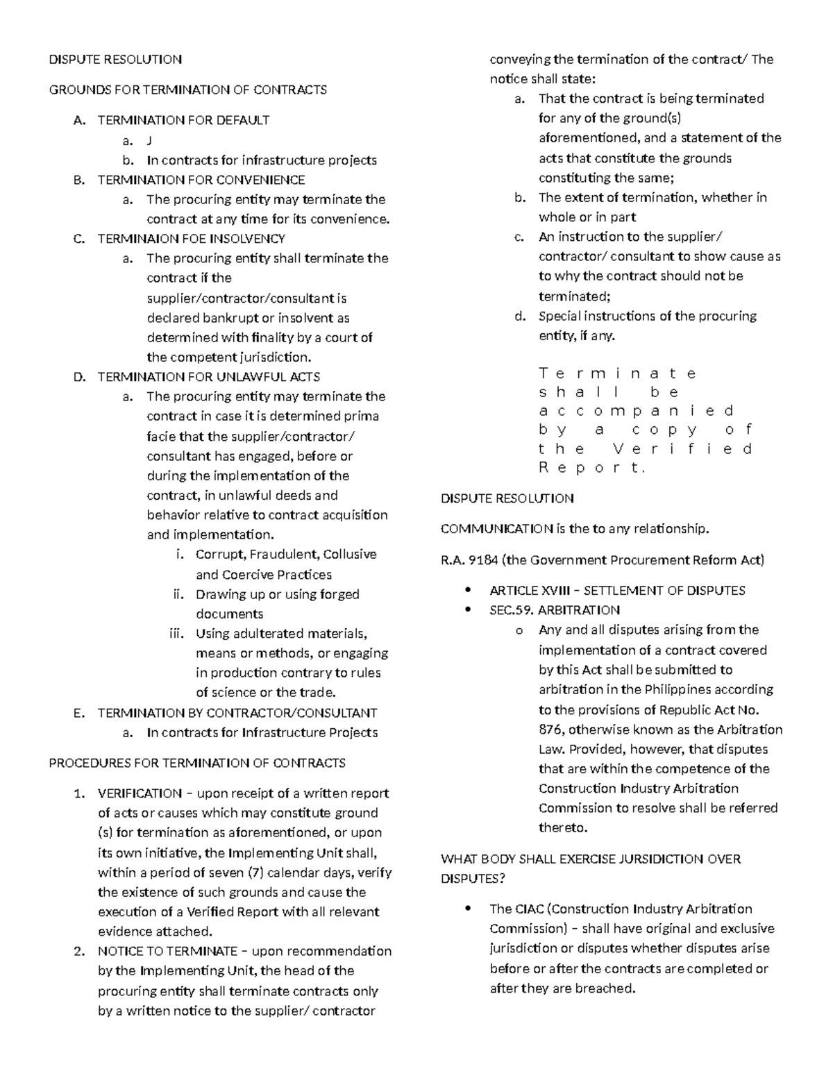 Dispute Resolution - Topic - DISPUTE RESOLUTION GROUNDS FOR TERMINATION ...