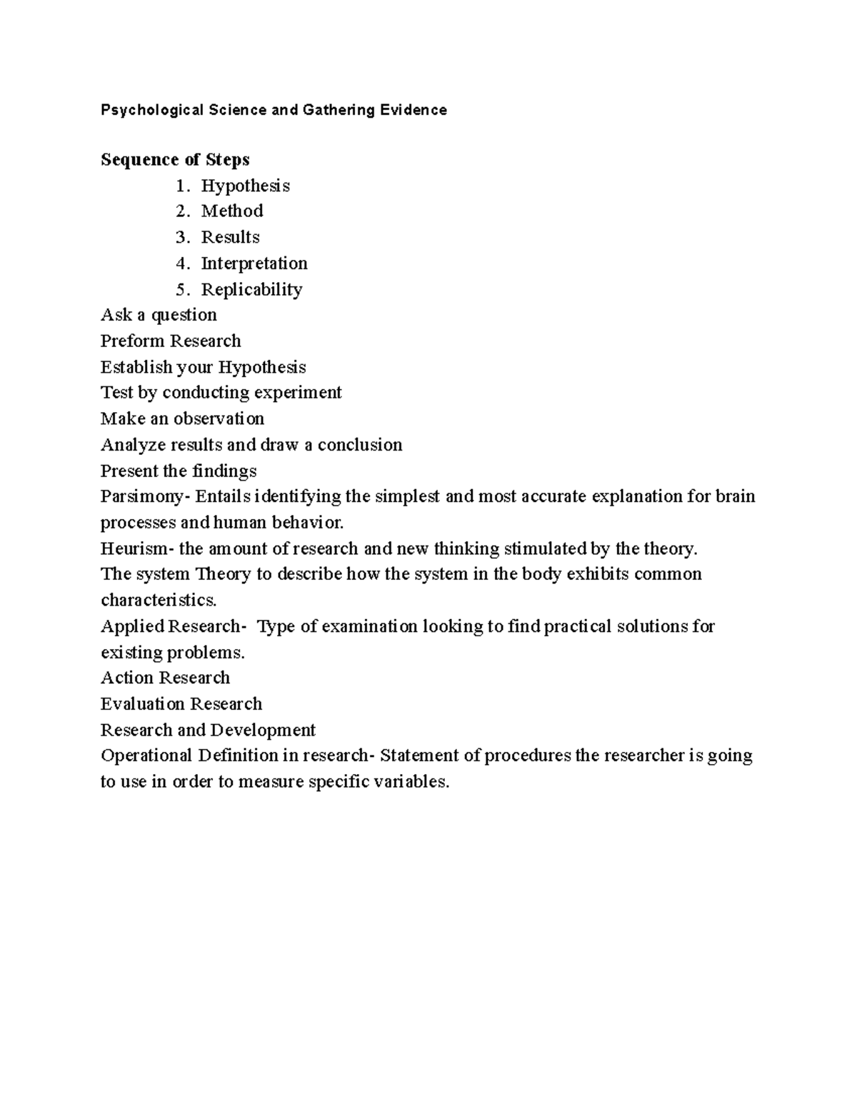 Psychological Science and Gathering Evidence - Hypothesis 2. Method 3 ...