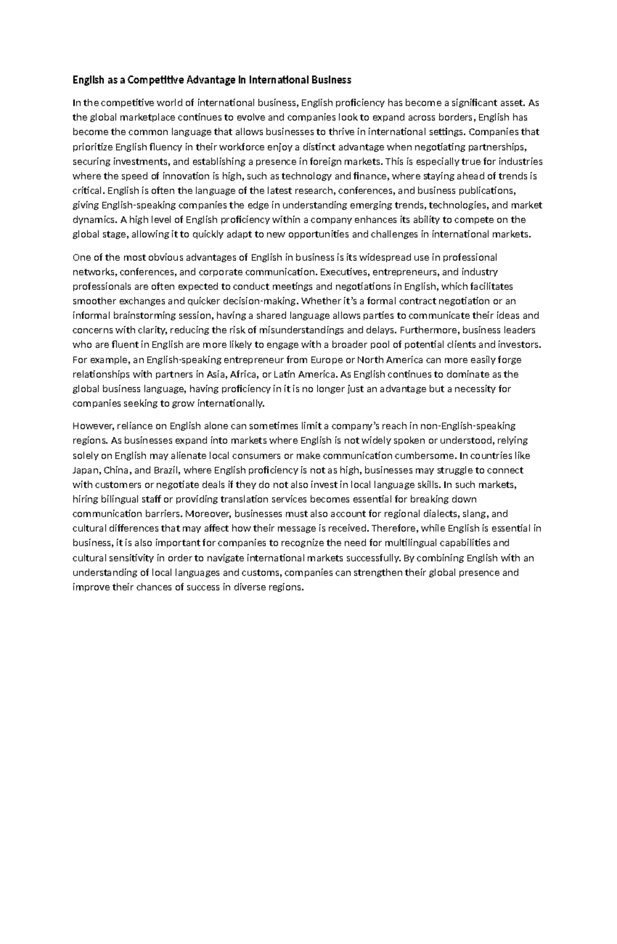 English as a Competitive Advantage in International Business - As the ...