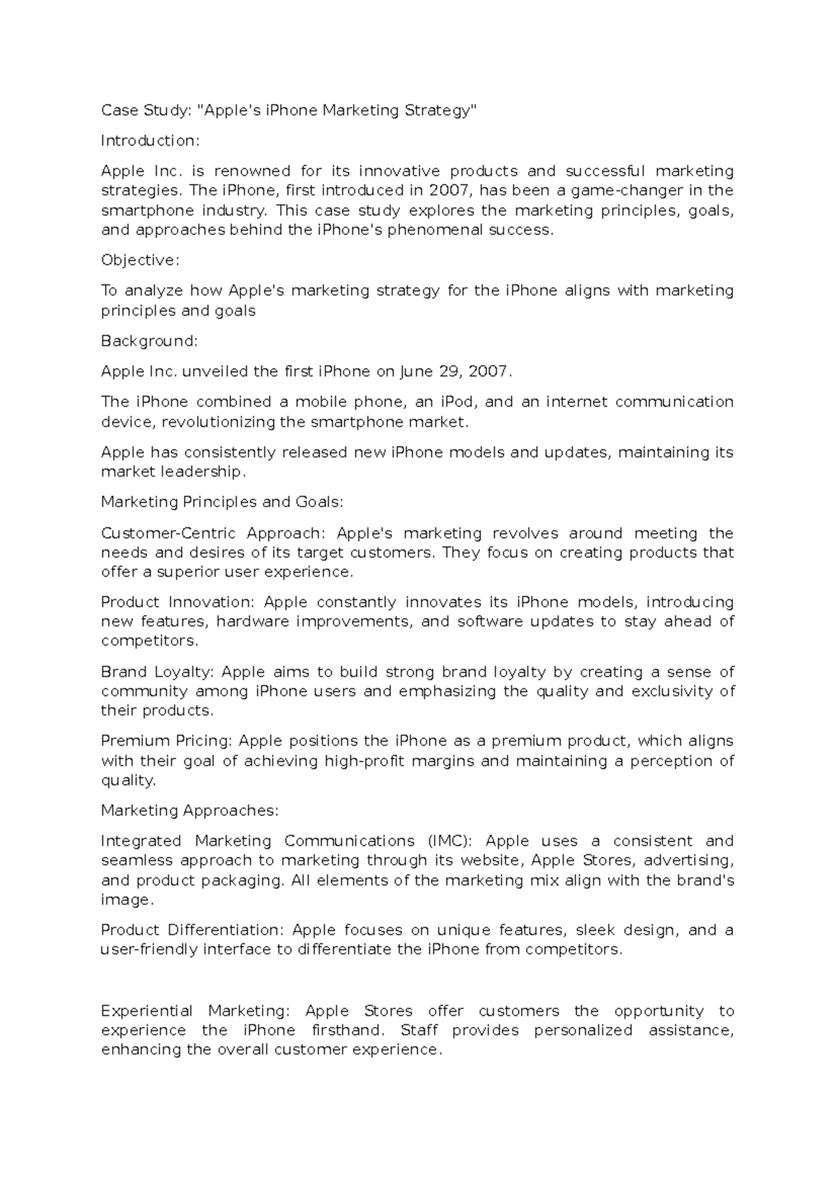 Case-Study 1 - Case Study on a Company’s Marketing Strategies - Case ...