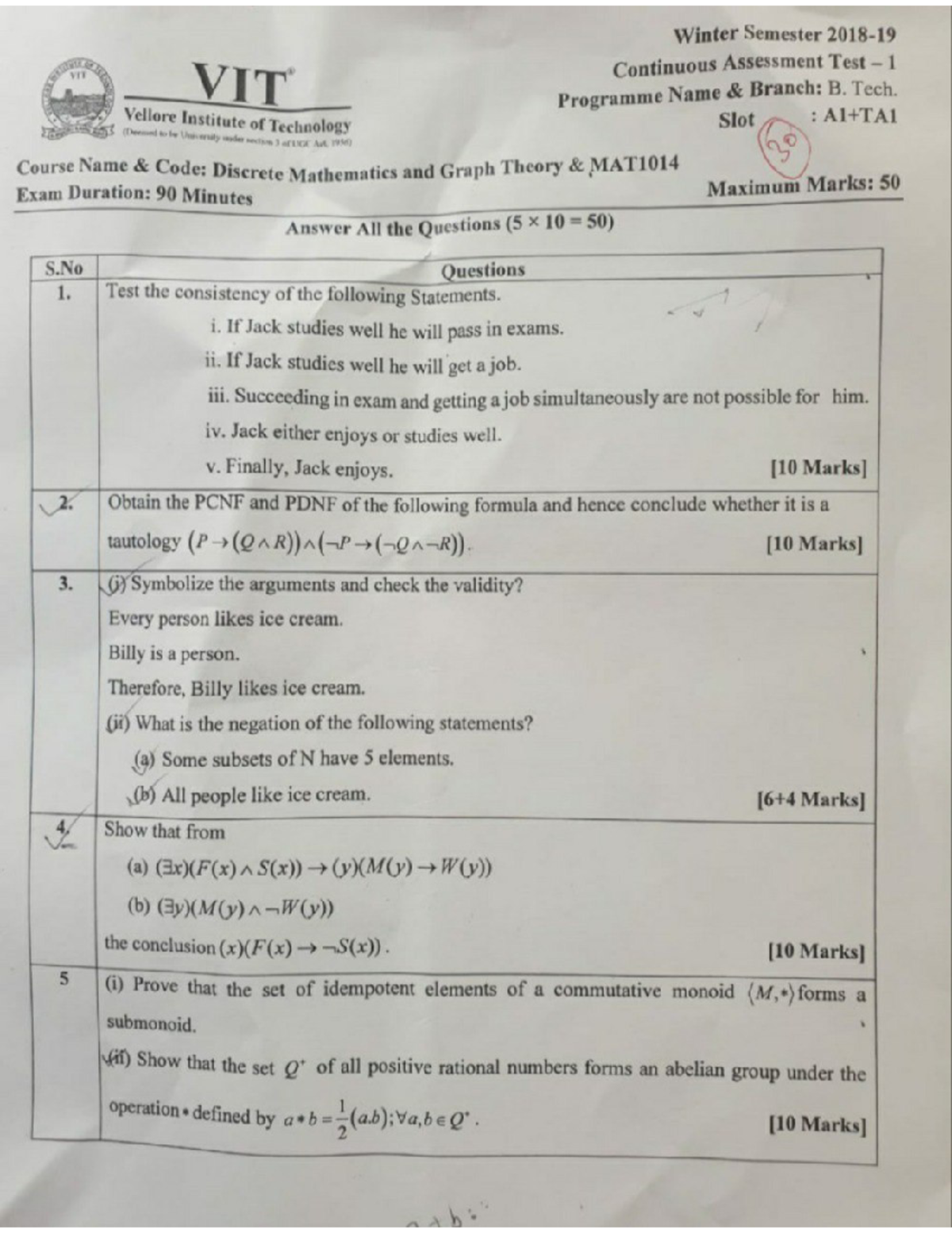 CAT-1 Model Paper - Discrete Mathematics and Graph Theory - Studocu