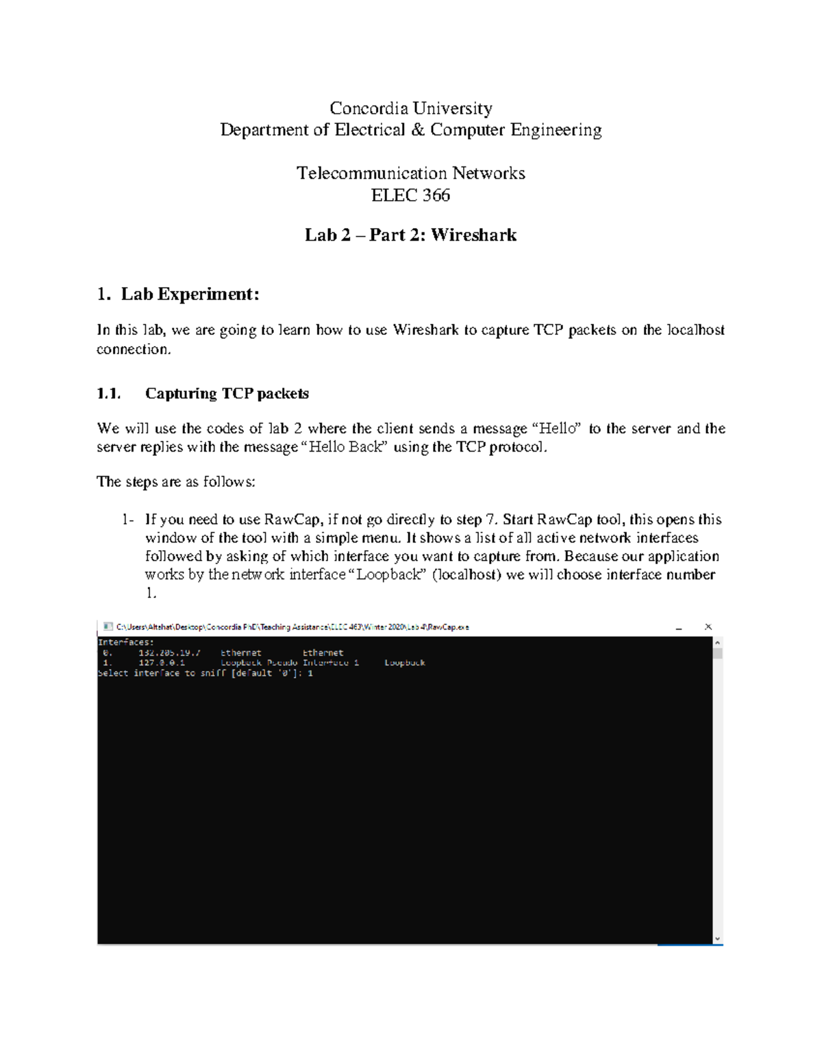 ELEC366 Lab2 Part2 Wireshark - Concordia University Department of Electrical & Computer - Studocu