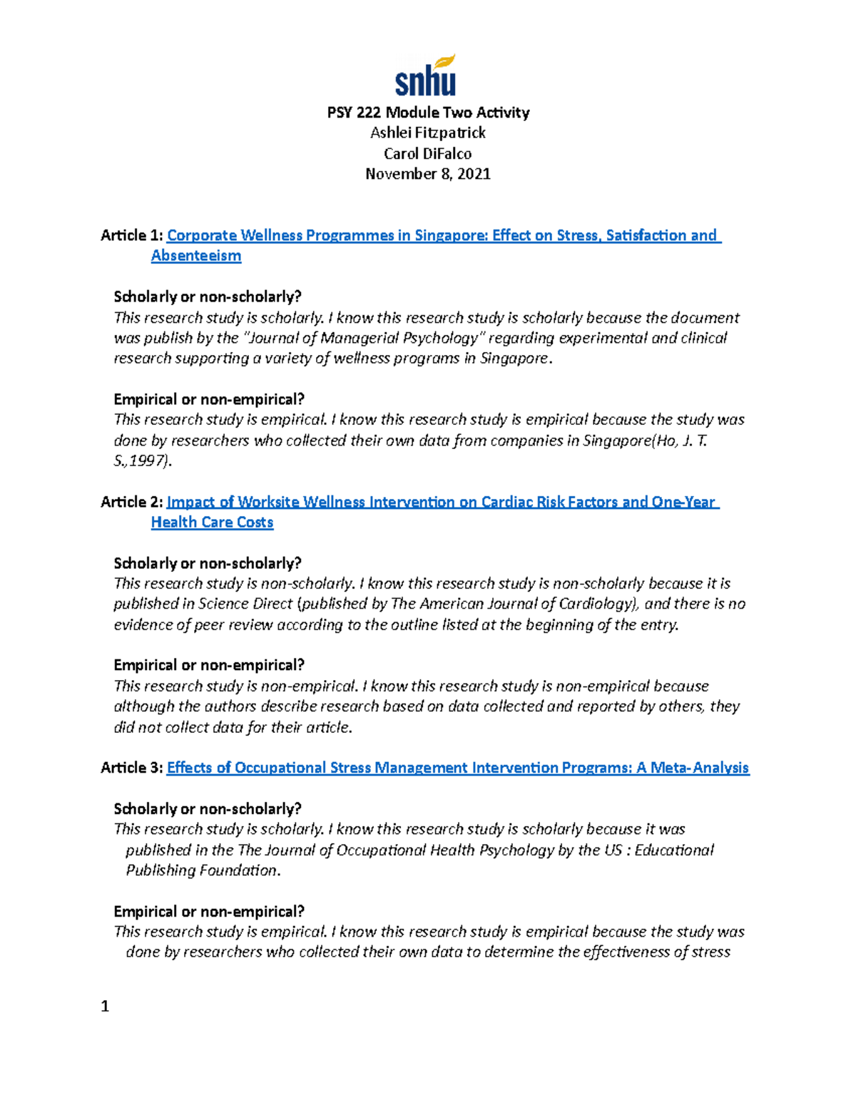 PSY222 Module Two Activity - PSY 222 Module Two Activity Ashlei ...