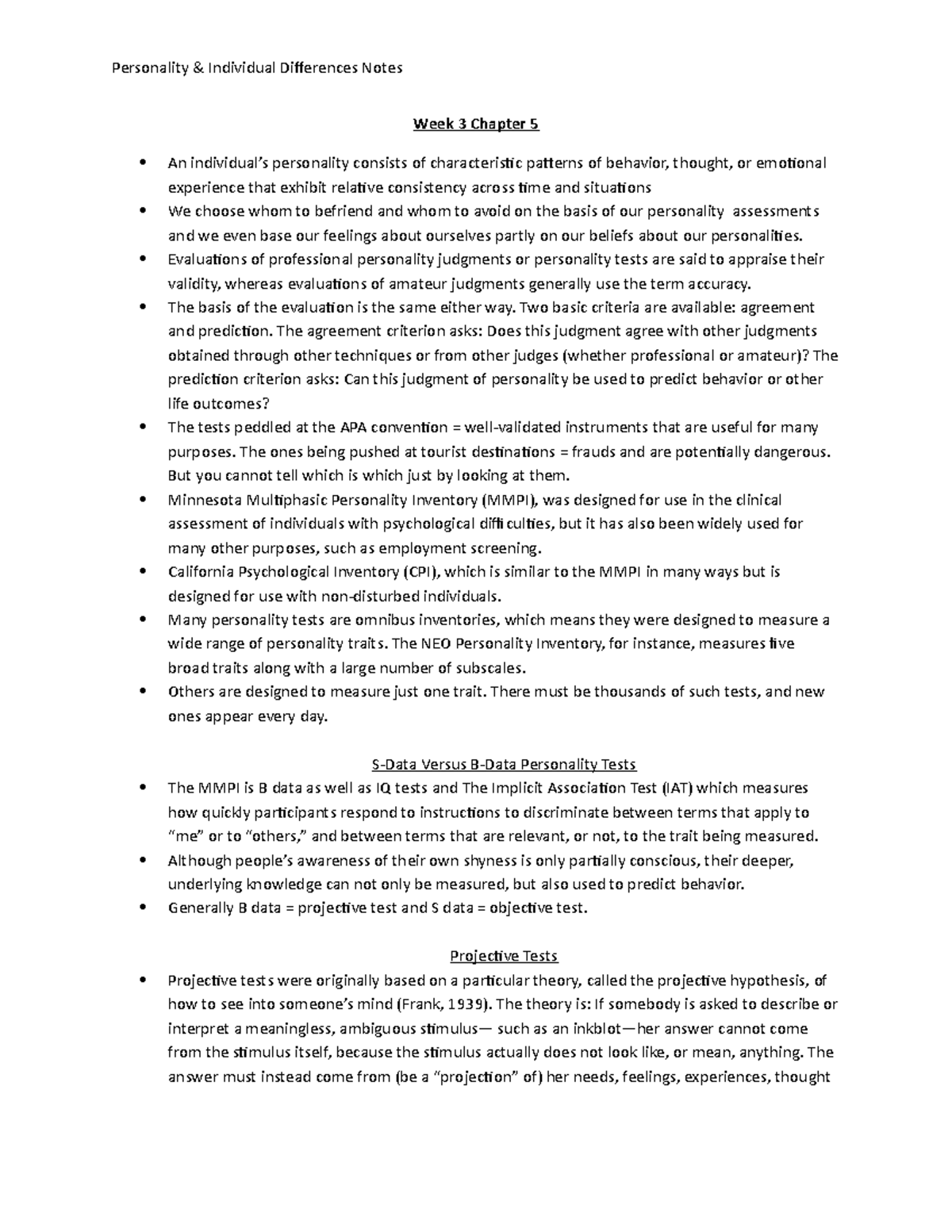 Summary Personality Puzzle David C. Funder - Week 3, Ch 5 & 6 - Week 3 ...