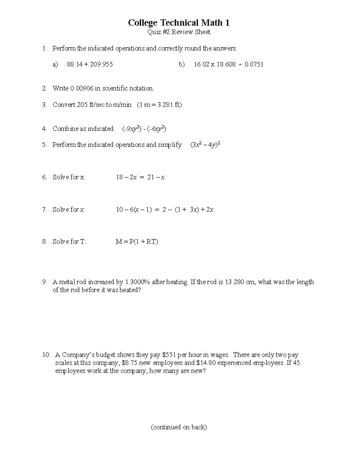 Reviewfor Quiz 2 - Maths practice quiz 3 for fall 2021 - College ...