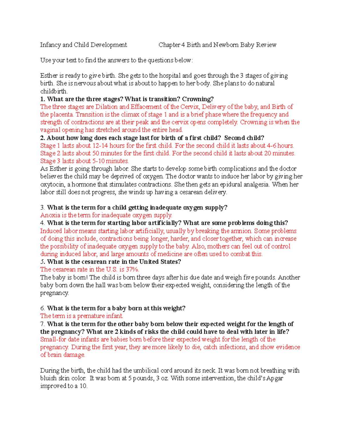 Chapter 4 Review - Infancy and Child Development Chapter 4 Birth and ...