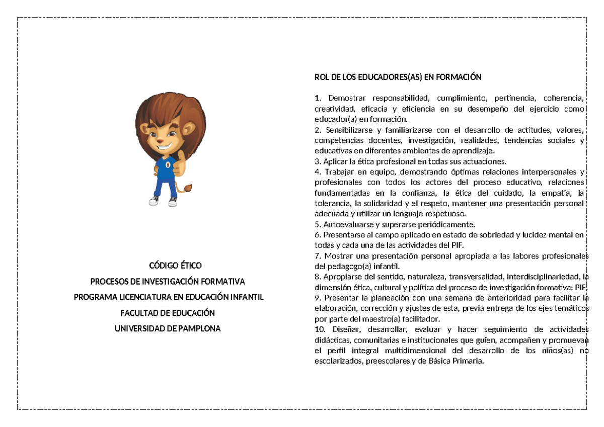 Código Etico PIF Programa Licenciatura en Educacion Infantil - CÓDIGO ...