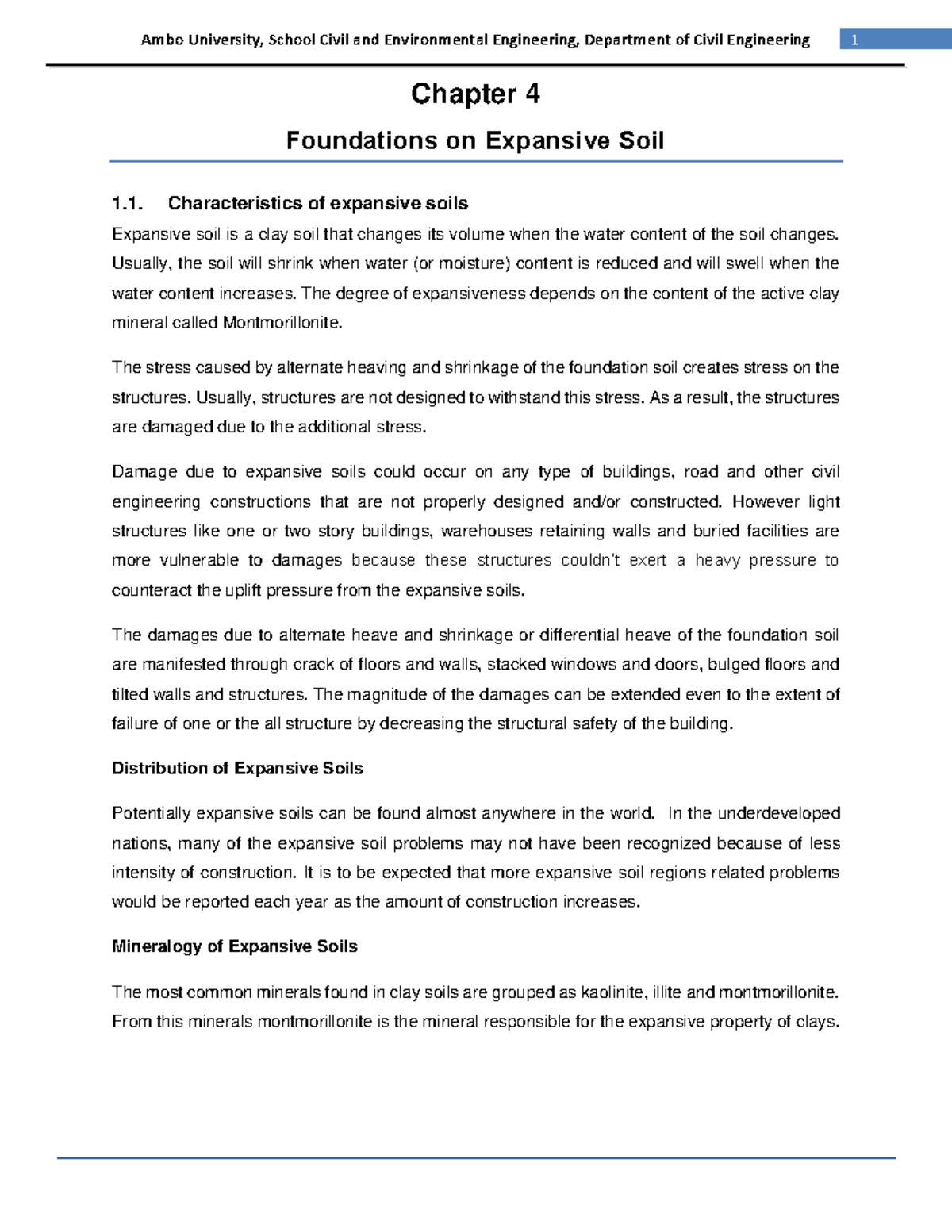 Lecture 4 - wwww - Chapter 4 Foundations on Expansive Soil 1. Characteristics of expansive soils ...