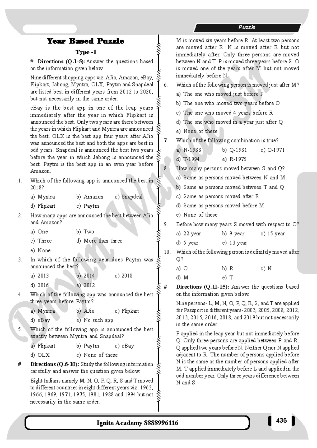 Puzzle - Years Based Type I - Dnyan Warade Sir Year Based Puzzle Type ...