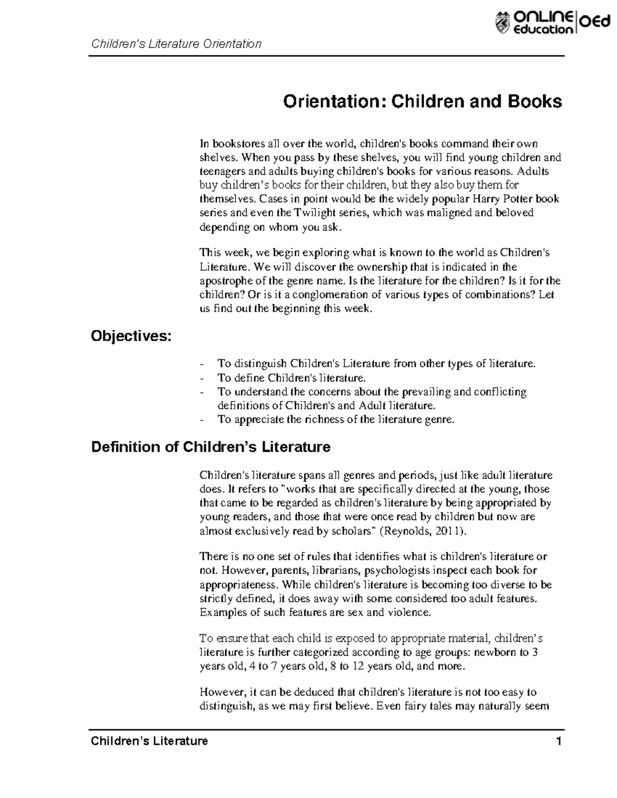Children and Books - ENGL 6316 - Child and Adolescent Literature ...