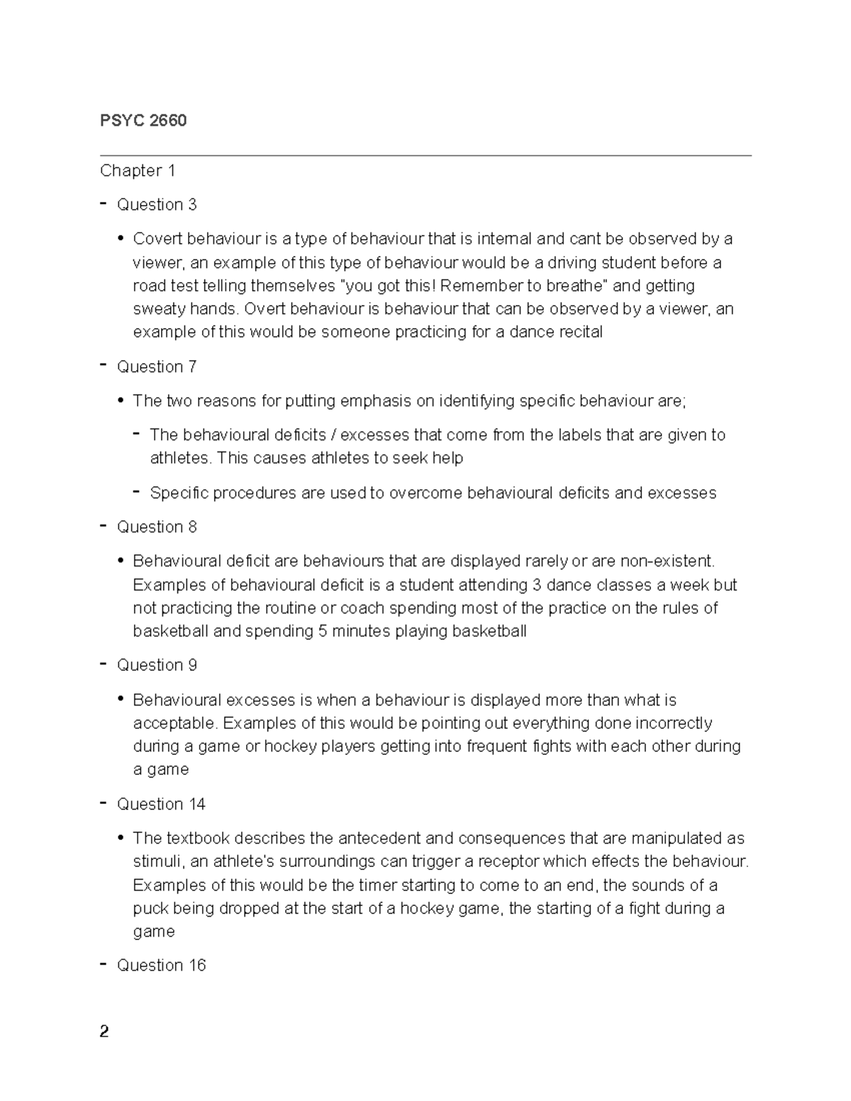 Psychology Assignment 1: A+ - PSYC 2660 Chapter 1 - Question 3 • Covert behaviour is a type of ...