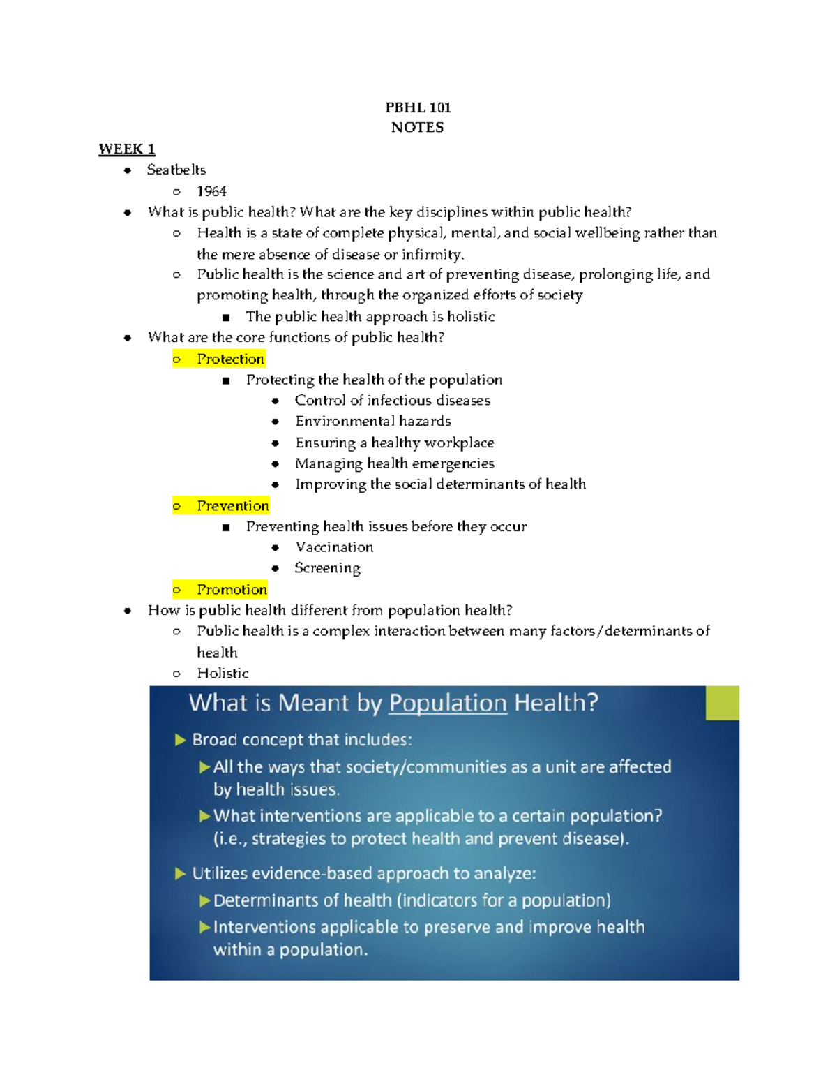 Pbhl 101 Lecture Notes All Lectures Pbhl 101 Notes Week 1 Seatbelts