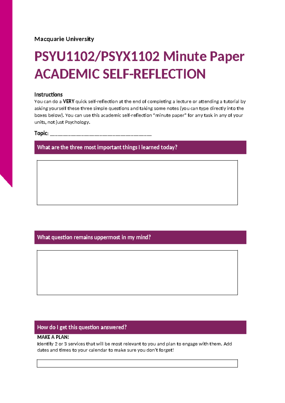 Minute paper - lkjnjnlj - Macquarie University PSYU1102/PSYX1102 Minute ...