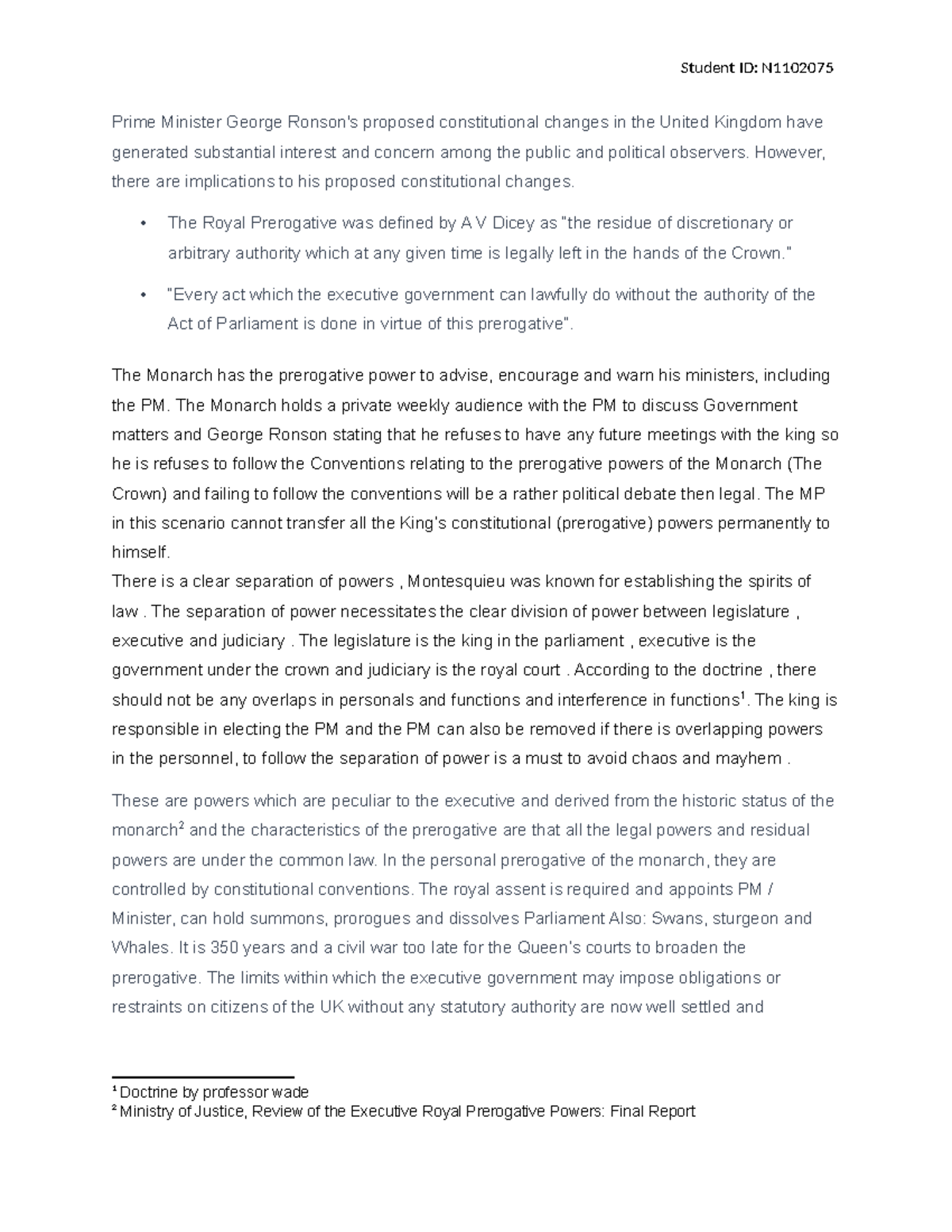 Public Law cousework - N1102075 - Student ID: N Prime Minister George ...