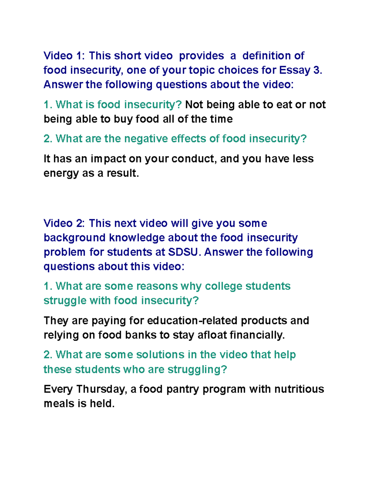 Sandy Noah - Food Insecurity Video Activity - Video 1: This short video ...