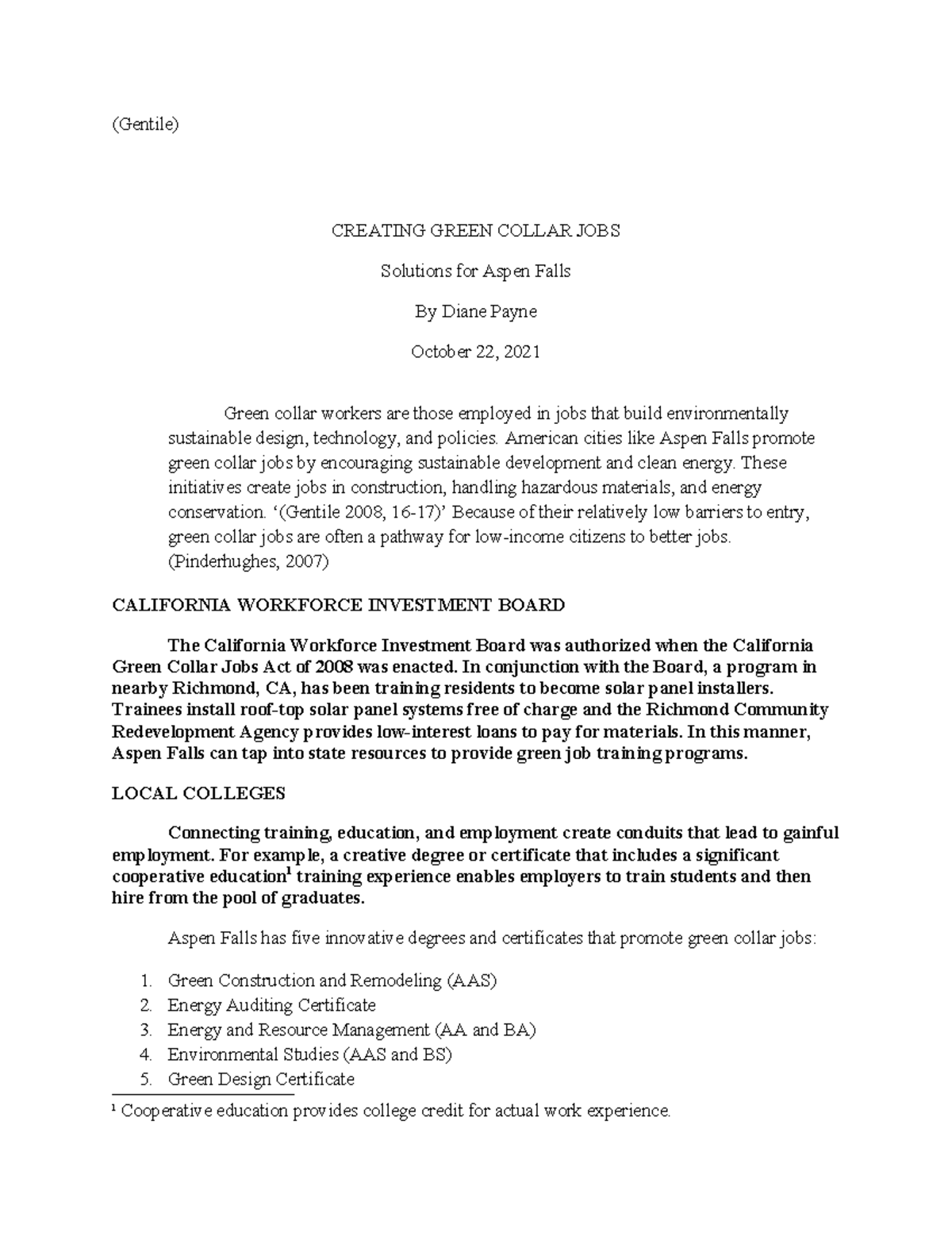 IT LAB 2 - my work - (Gentile) CREATING GREEN COLLAR JOBS Solutions for ...