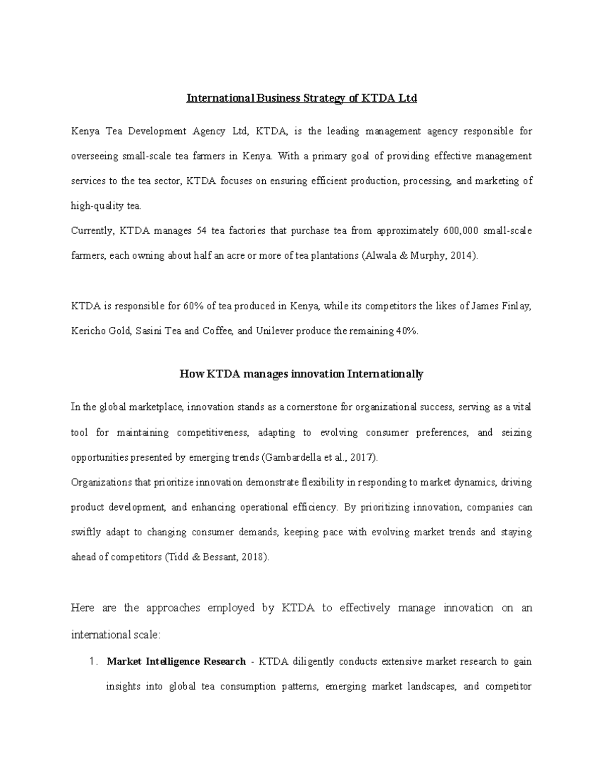 International Business Strategy of KTDA Ltd - With a primary goal of ...