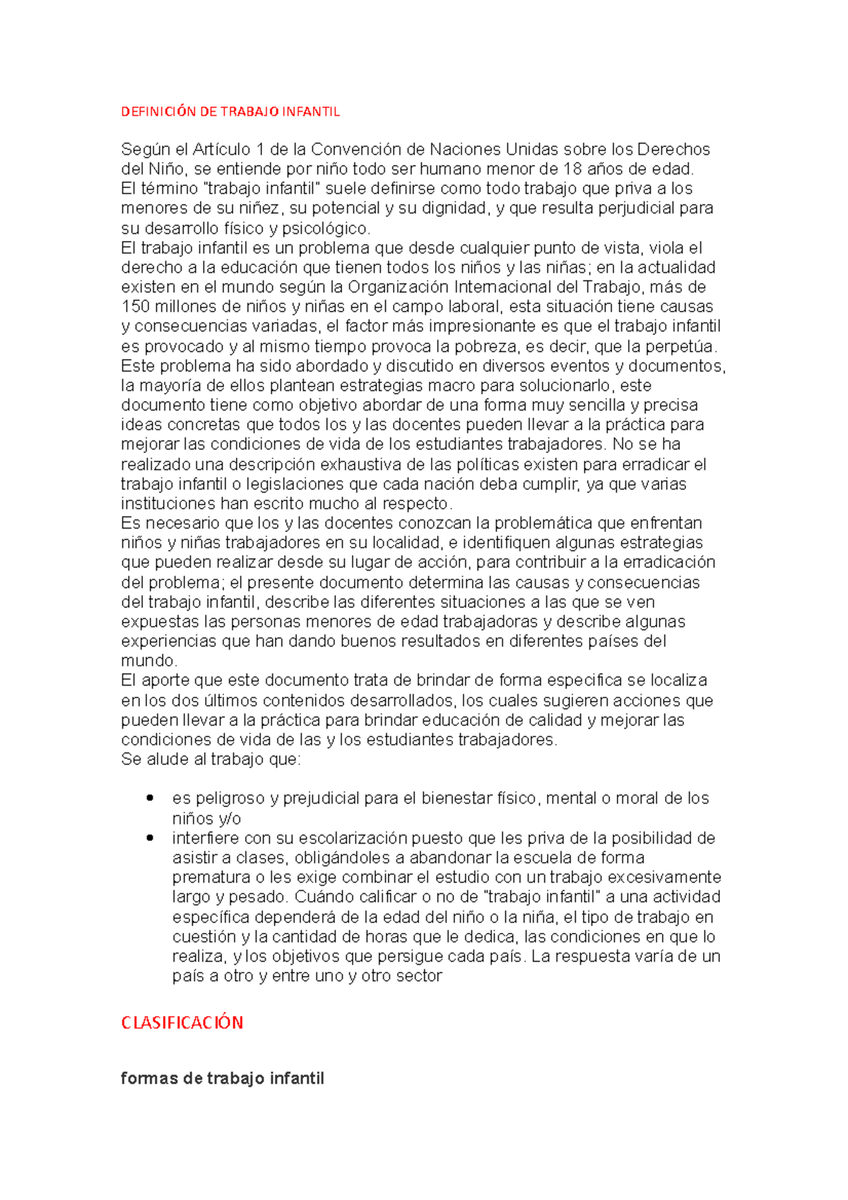 Definición DE Trabajo Infantil - DEFINICIÓN DE TRABAJO INFANTIL Según ...