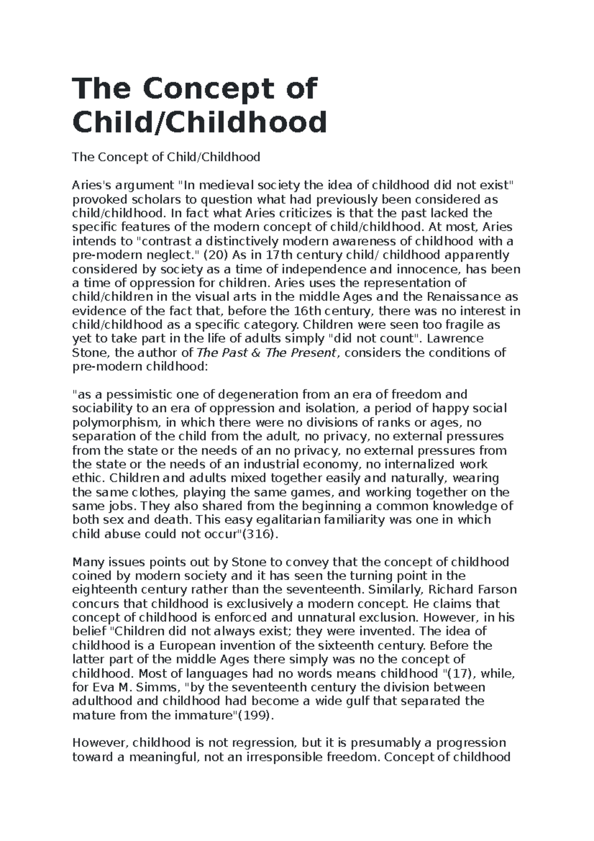 The Concept of Child - Grade: 2:1 - The Concept of Child/Childhood The ...