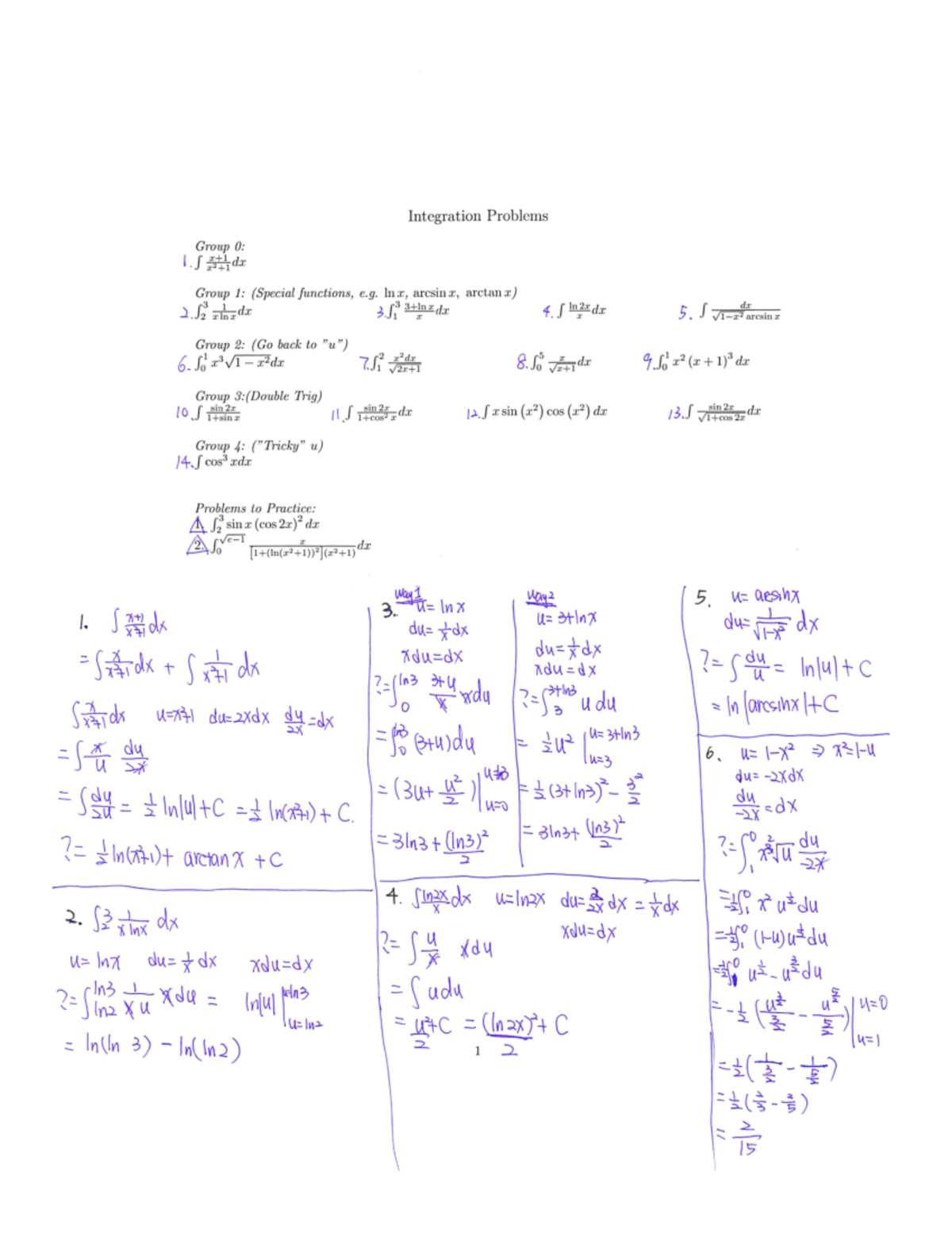 Solutions to integration problems - Integration Problems Group 0: Group ...