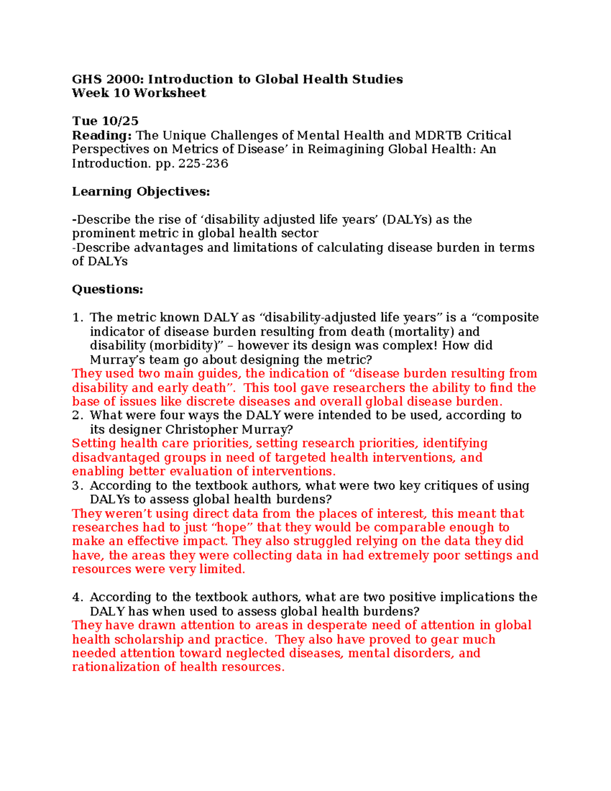 10GHS 2000 Week10 Worksheet - GHS 2000: Introduction to Global Health ...