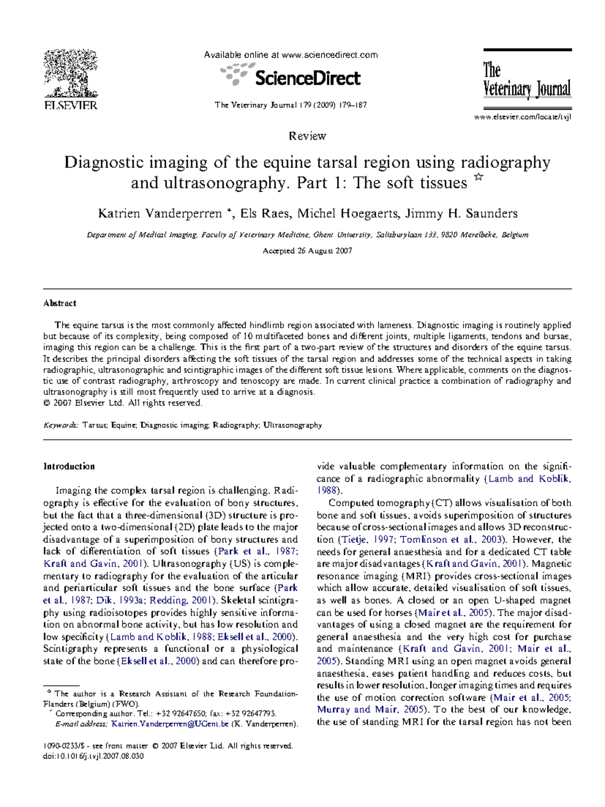 Diagnostic imaging of the equine tarsal region using radiography and ...