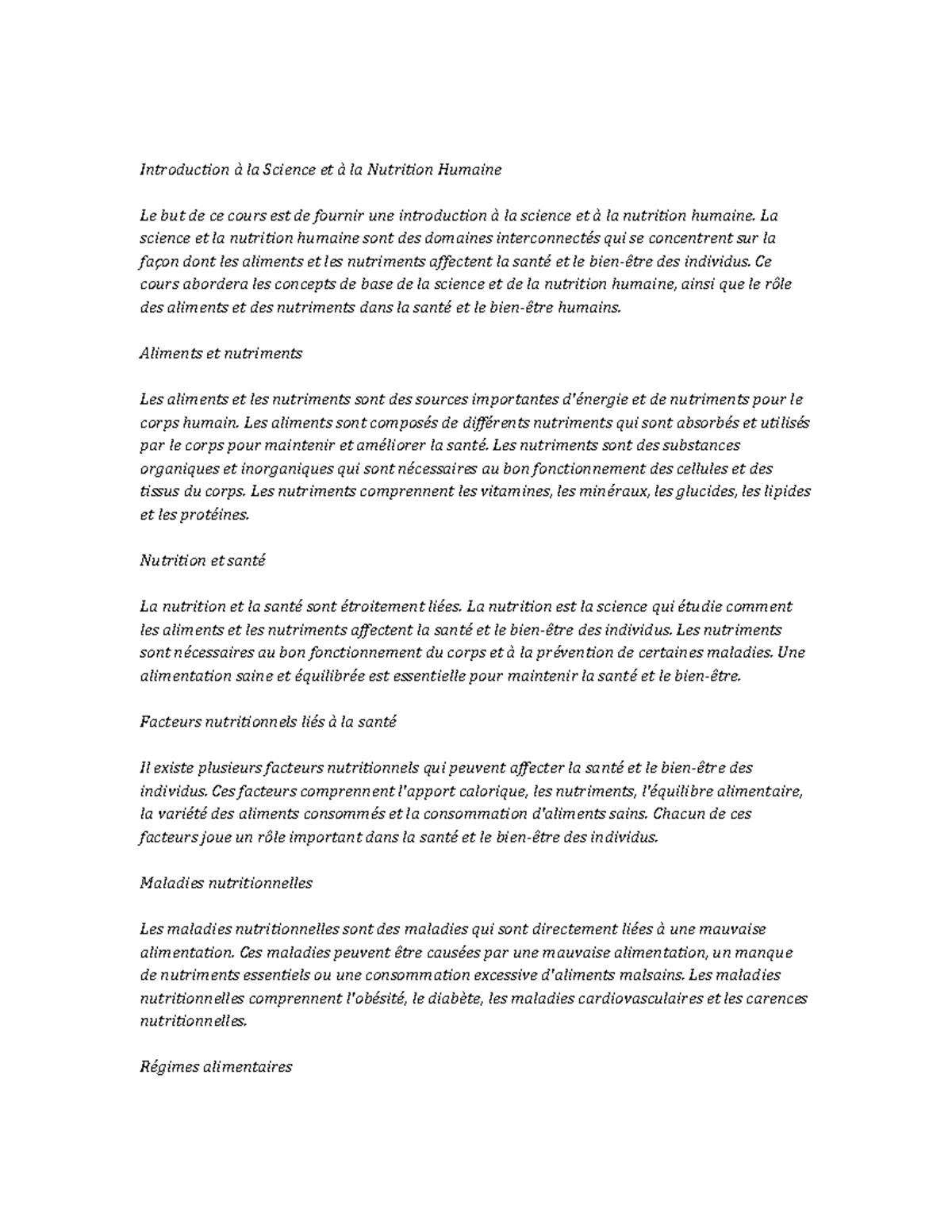 Food Science and Human Nutrition Study Notes - Introduction à la ...