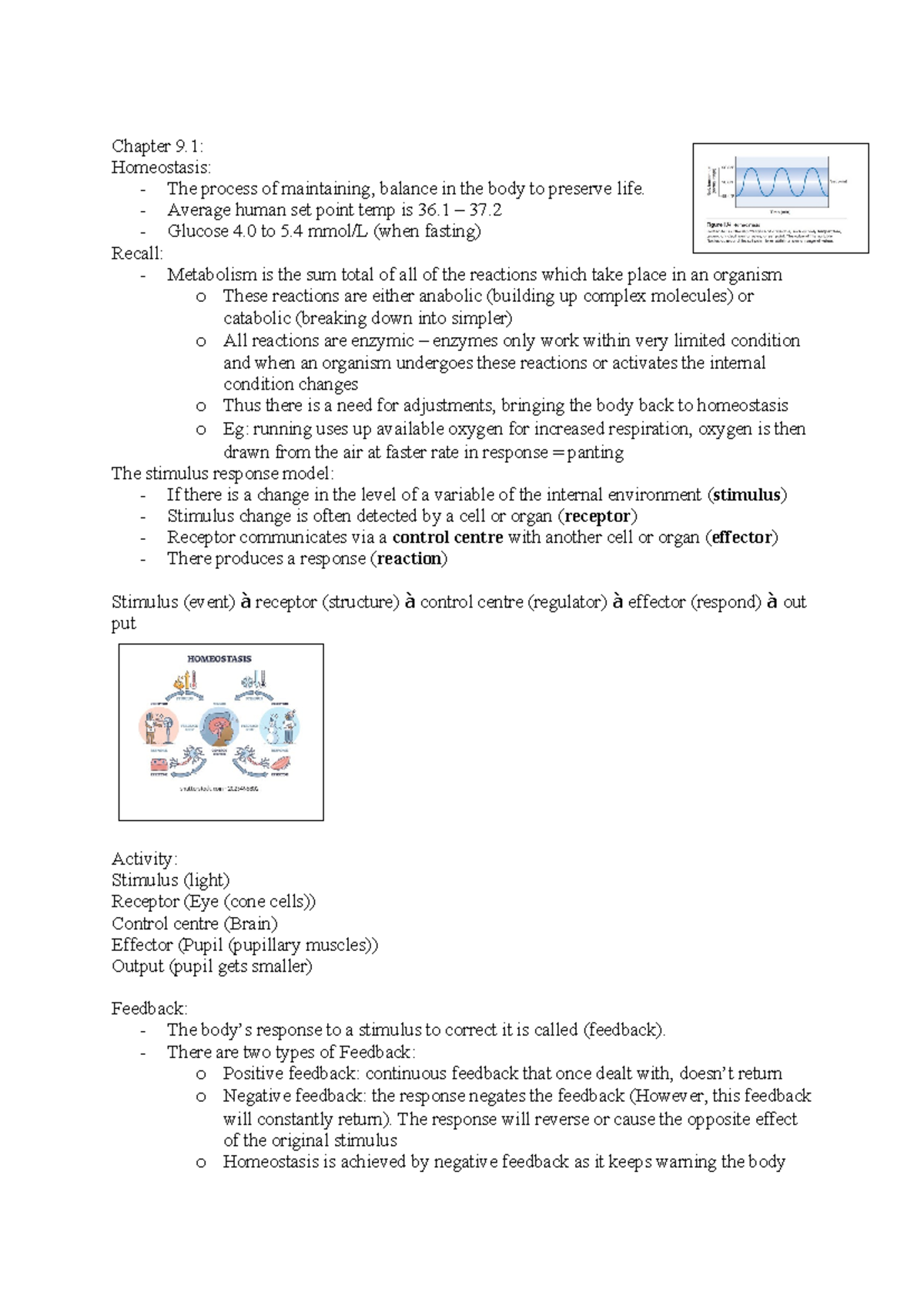 Homestasis - this document has all the required information for the ...