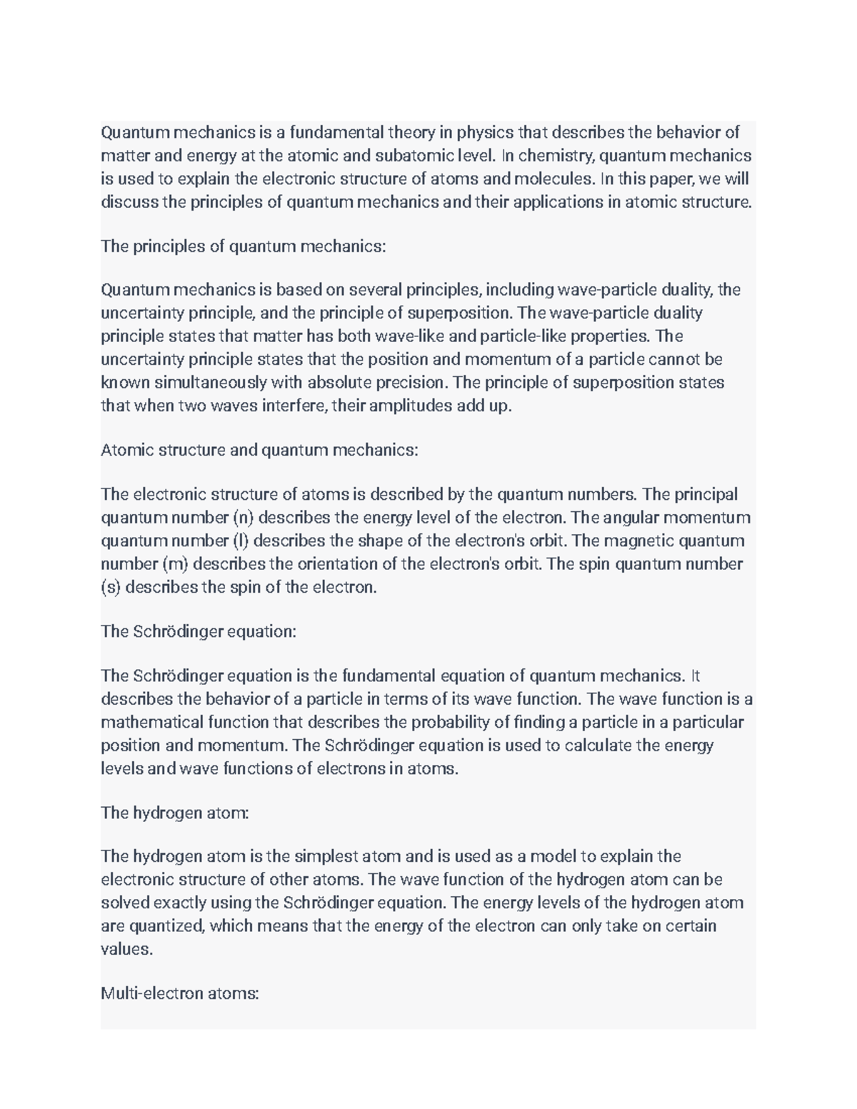 Quantum Mechanics and Atomic Structure - Quantum mechanics is a ...