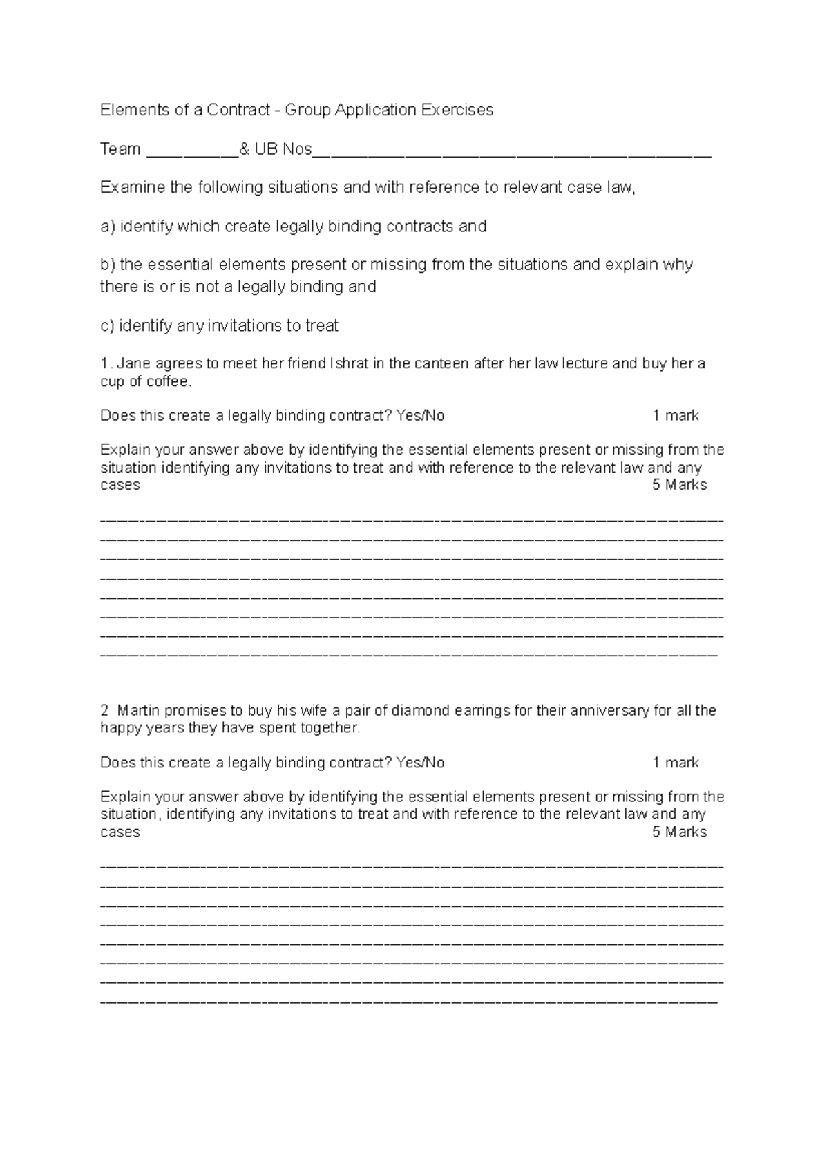 Contract elementsapplicn ex - Elements of a Contract - Group ...