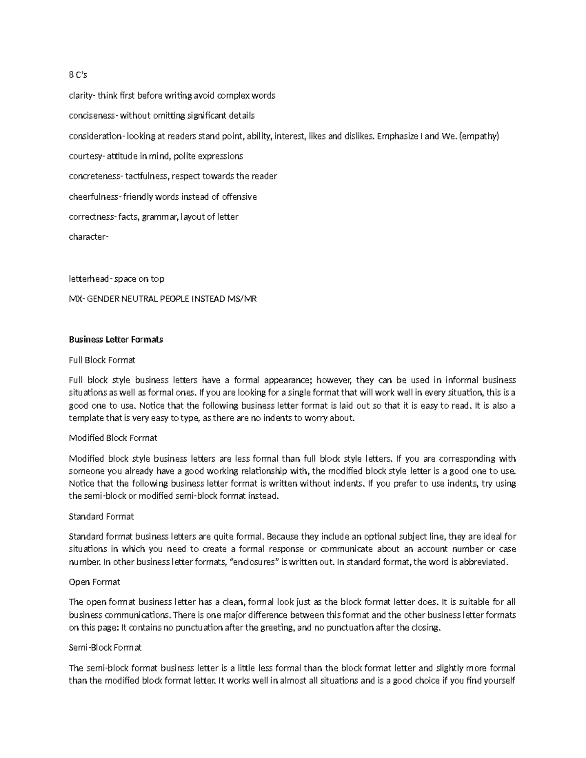 Business letter formats - 8 C’s clarity- think first before writing ...