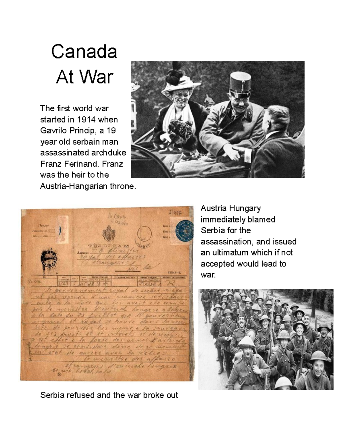 Canada At War copy - Canada At War The first world war started in 1914 ...