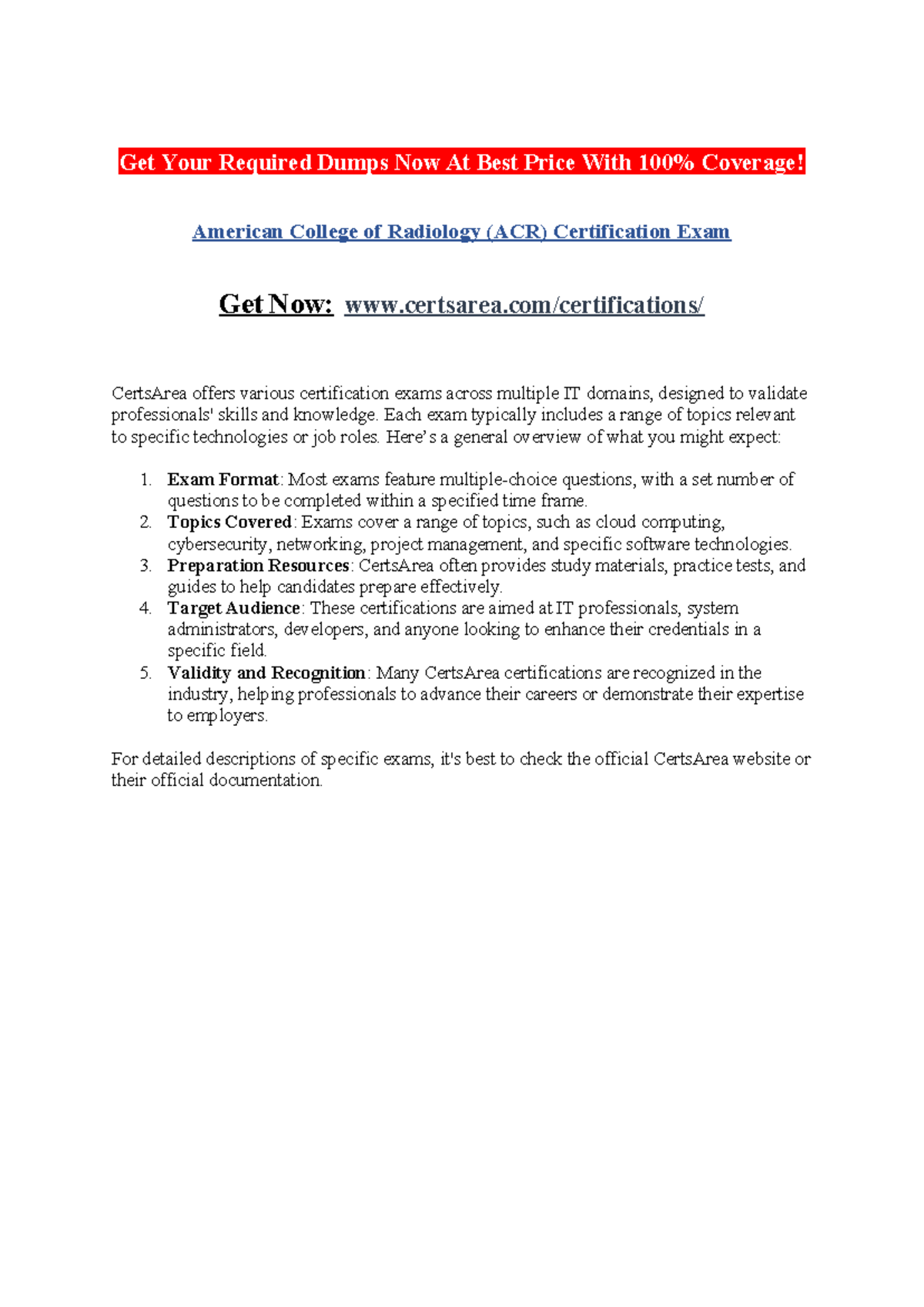 American College of Radiology (ACR) Certification Exam - Get Your ...