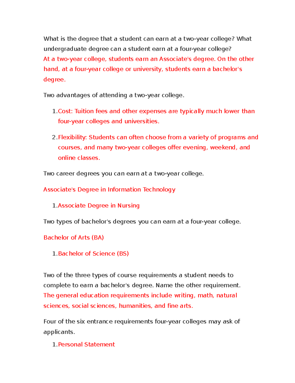 College experience - What is the degree that a student can earn at a ...