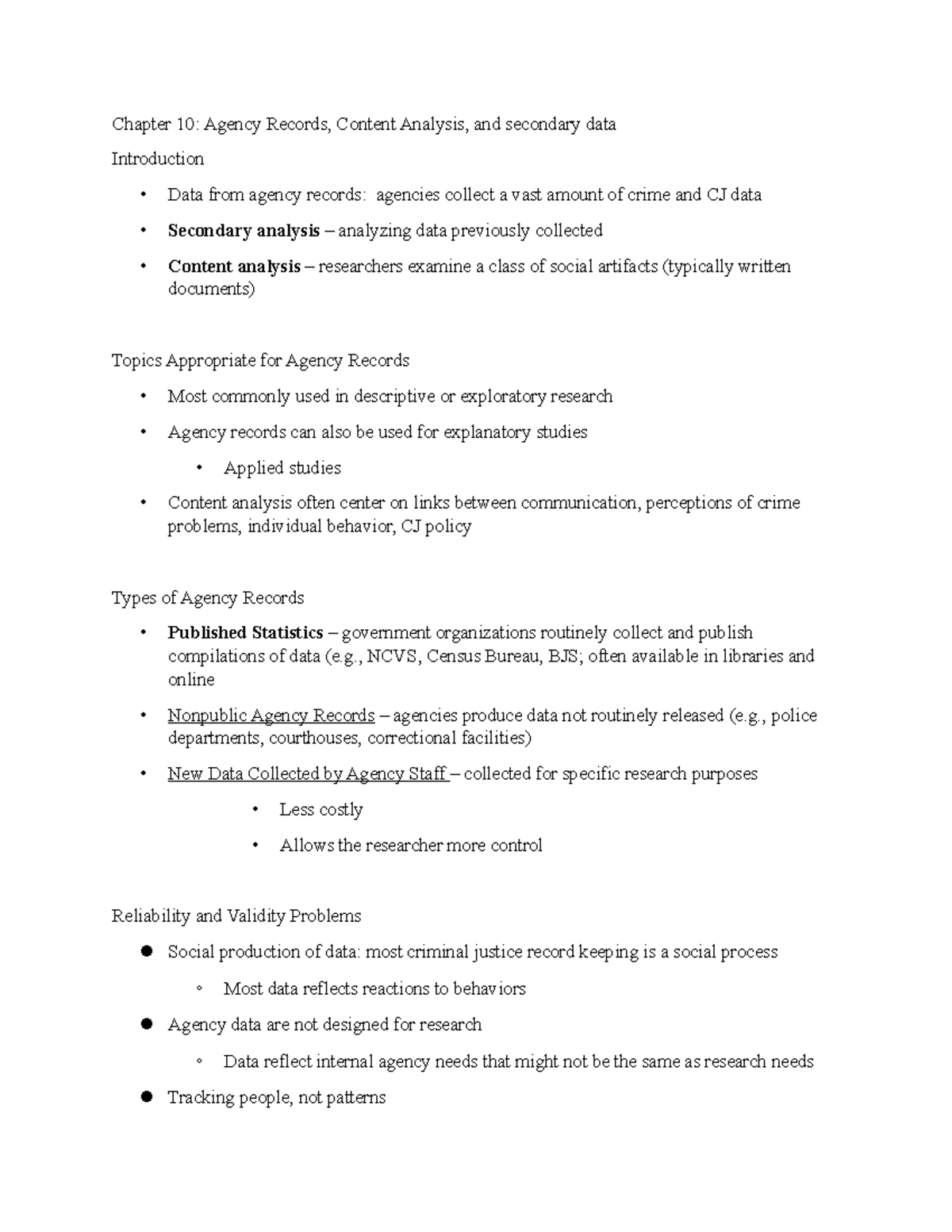 CJ425 Chapter 10 Agency Records - Chapter 10: Agency Records, Content ...