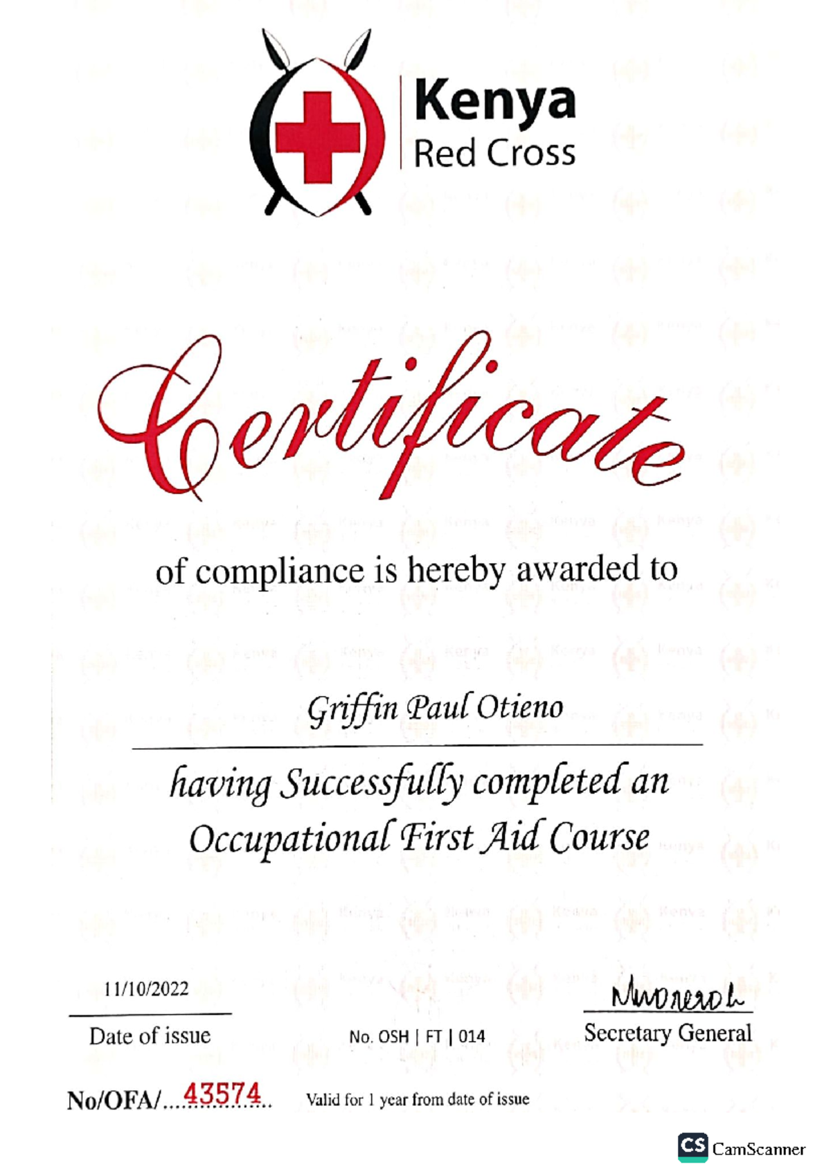 Document from Griffin - Kenya Red Cross Certificate of compliance is ...