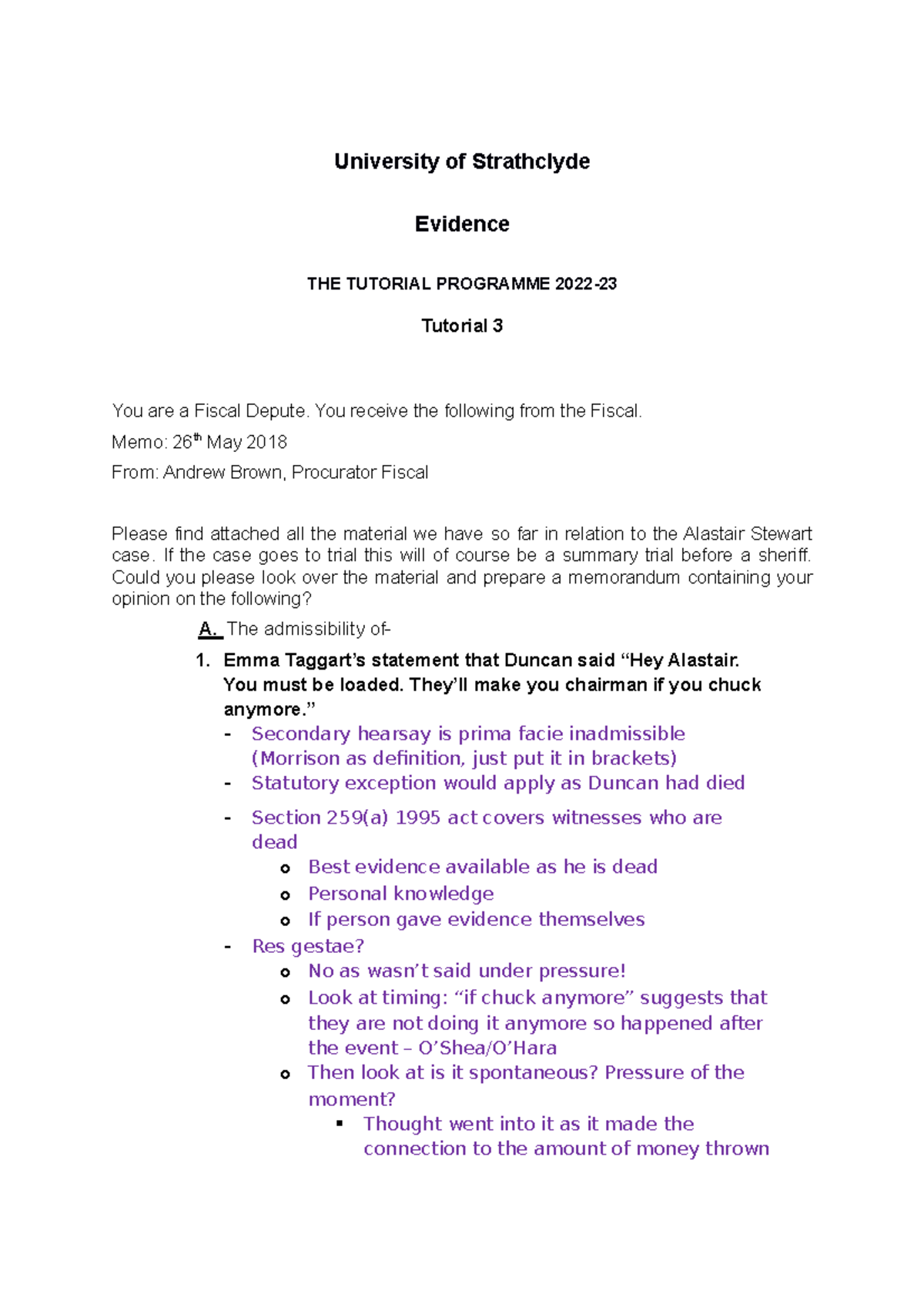 Evidence -Tutorial 3 - University of Strathclyde Evidence THE TUTORIAL ...