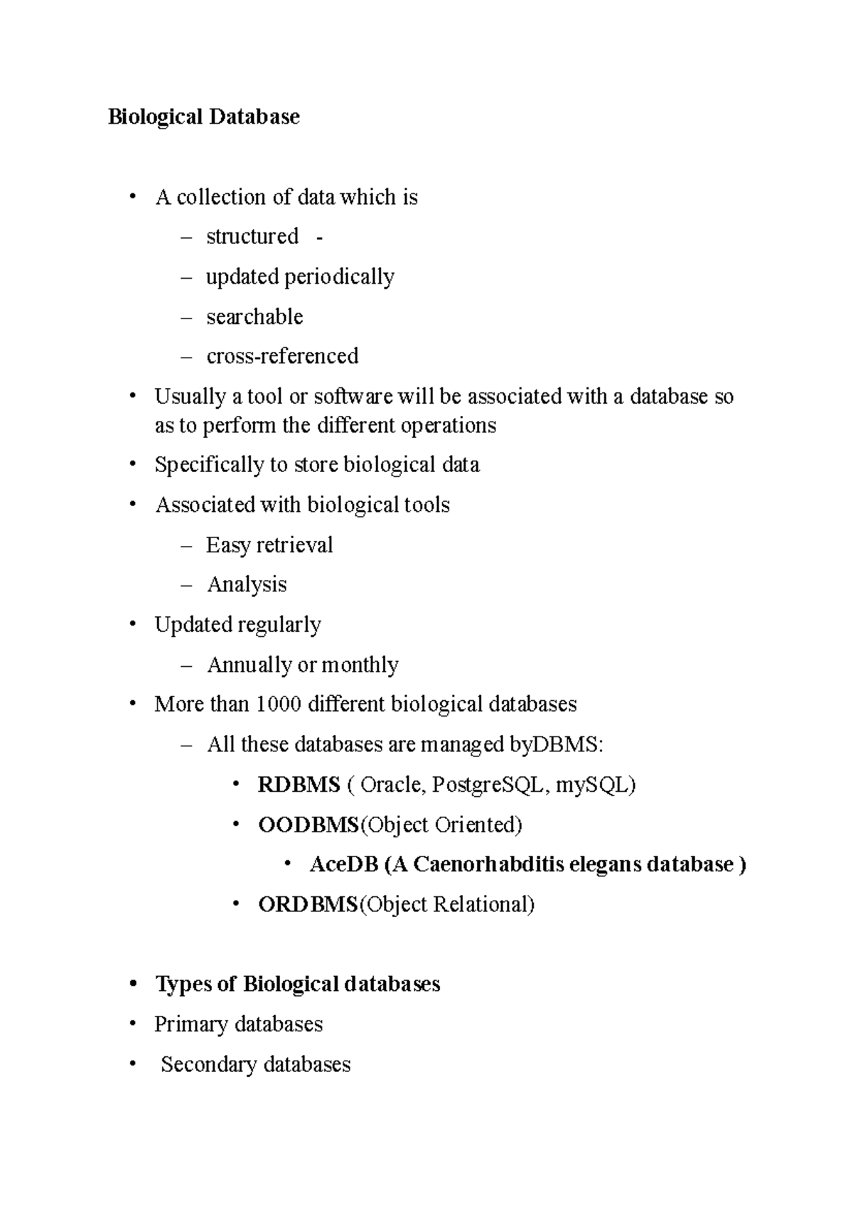 Biological Database - Genome Database - Sequence Database - Structural Database - Protein ...