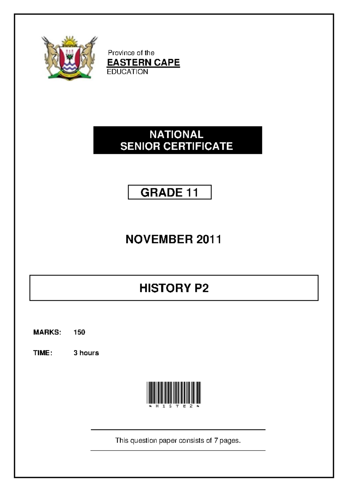 History P2 ENG QP - Essays - Province of the EASTERN CAPE EDUCATION ...
