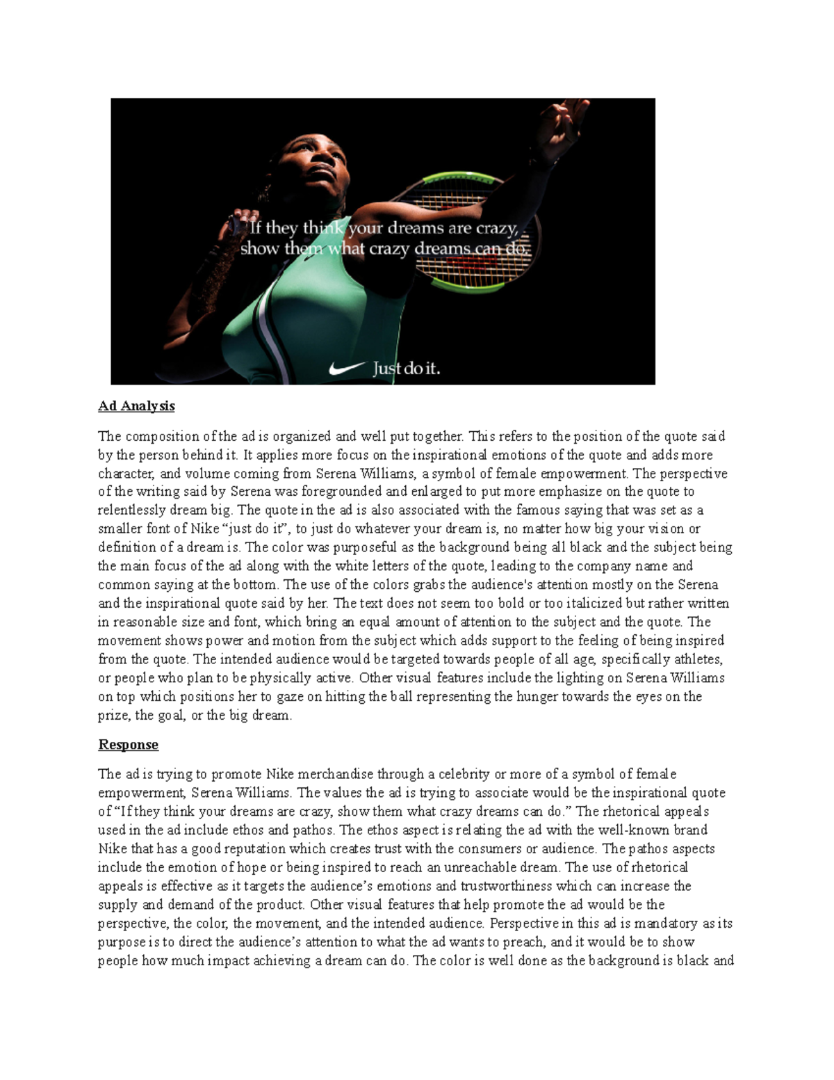 Ad Analysis - These are notes about analyzing an ad containing ...