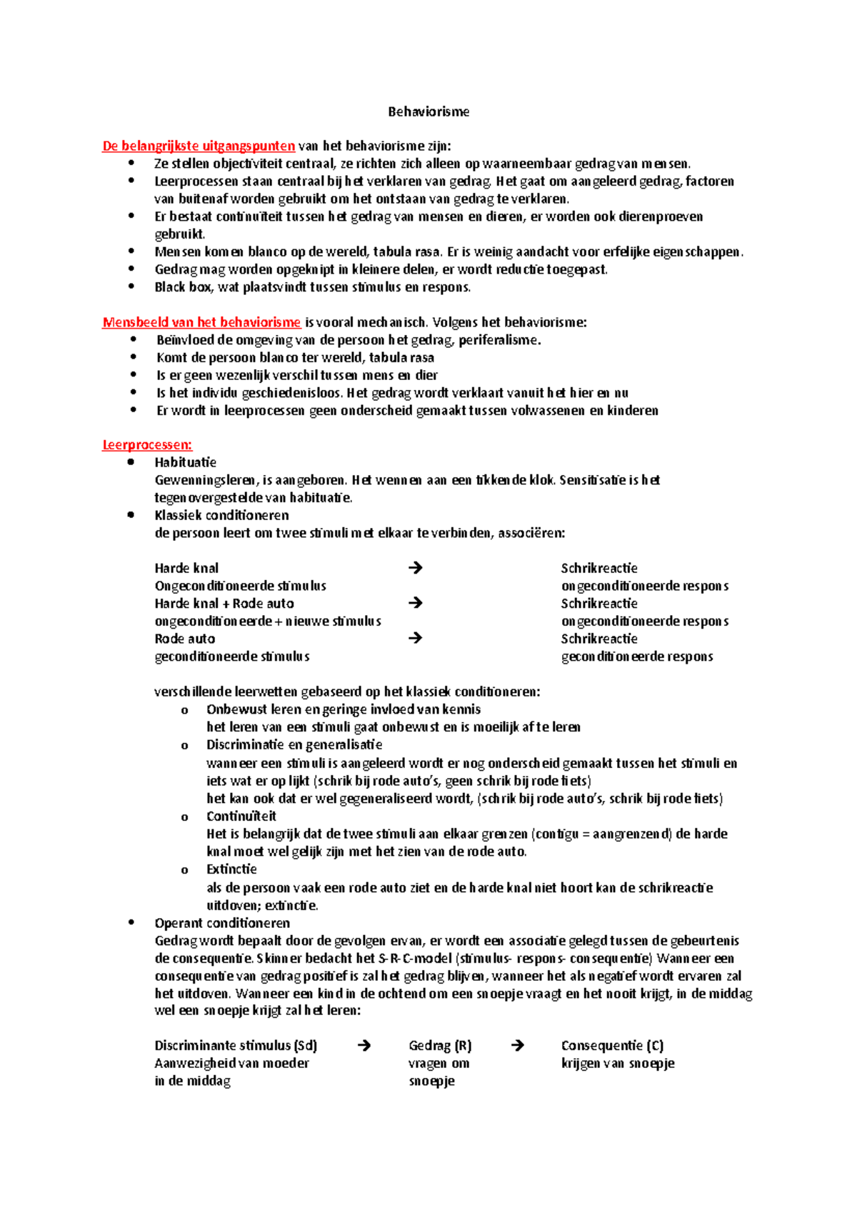 1. Behaviorisme - Behaviorisme De belangrijkste uitgangspunten van het ...