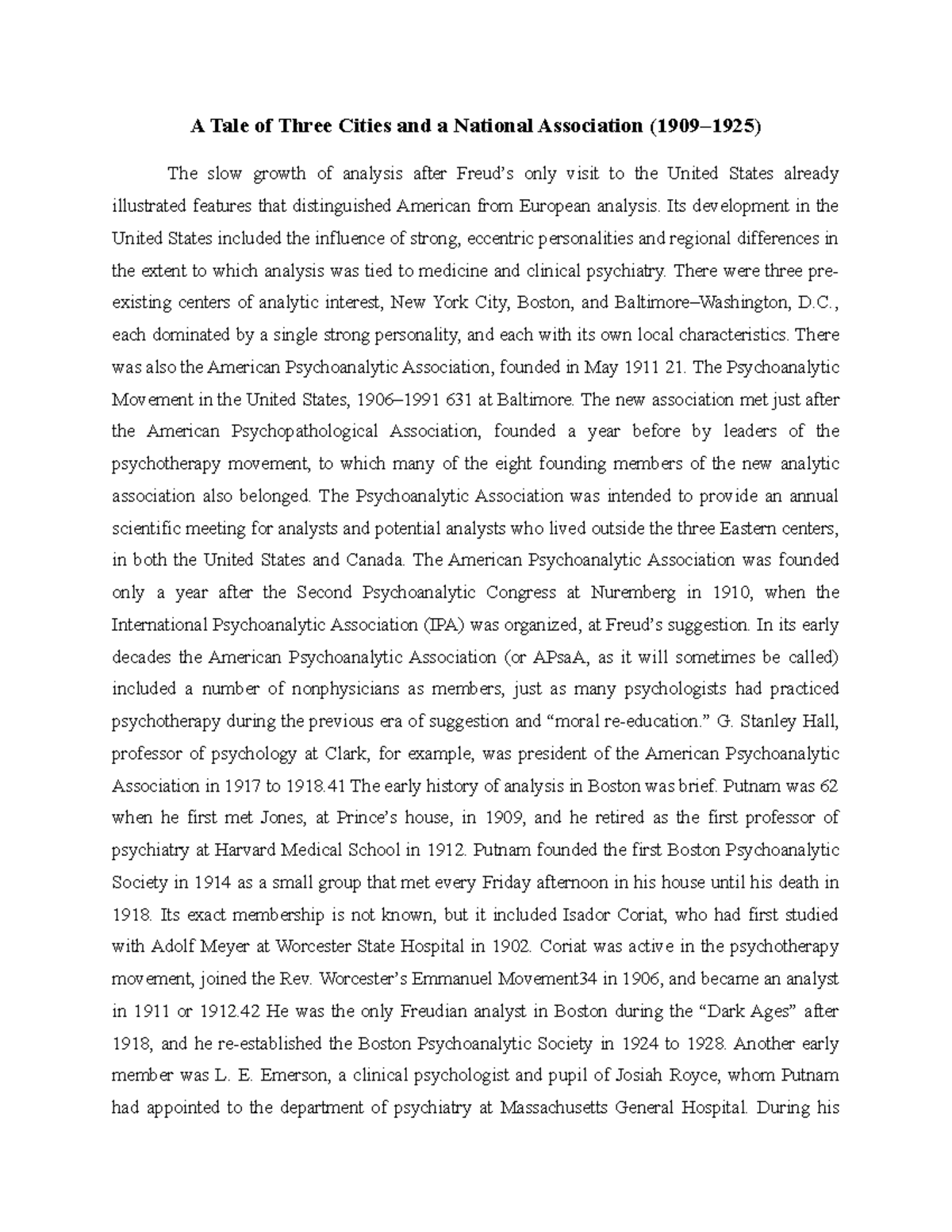 A Tale of Three Cities and a National Association - Its development in ...