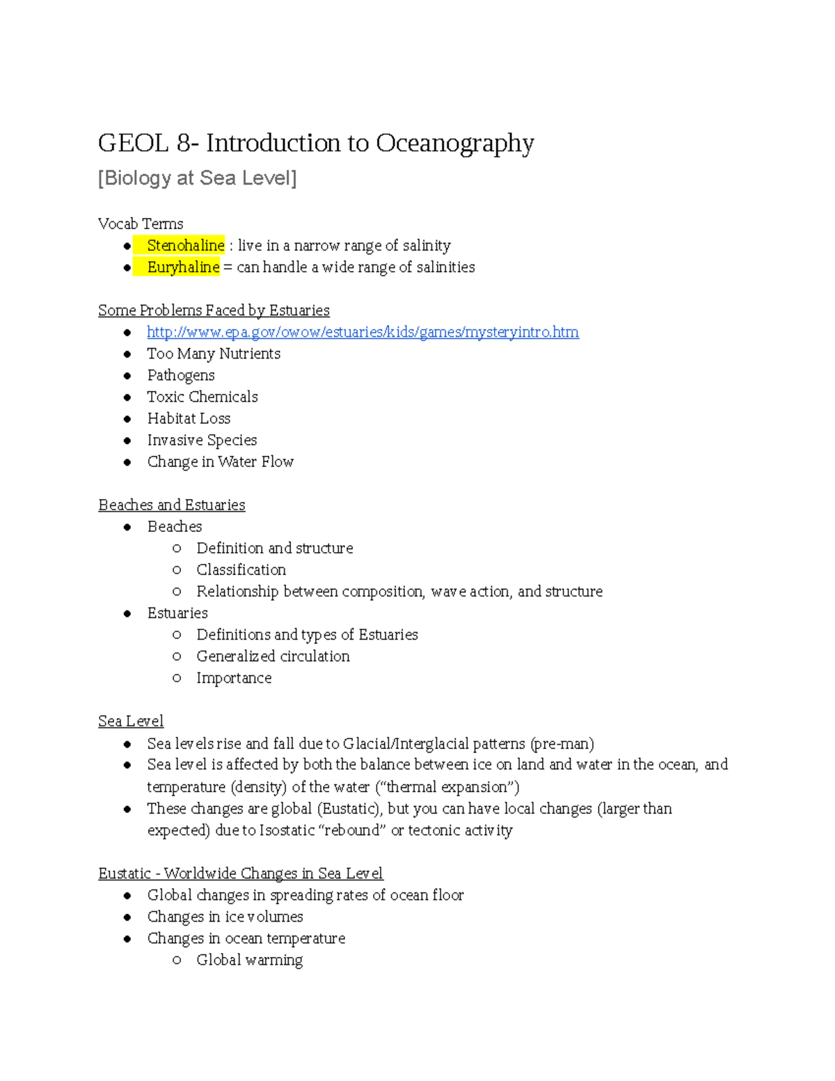 2020-Intro to Oceanography-Biology at Sea Level lecture notes week14 ...