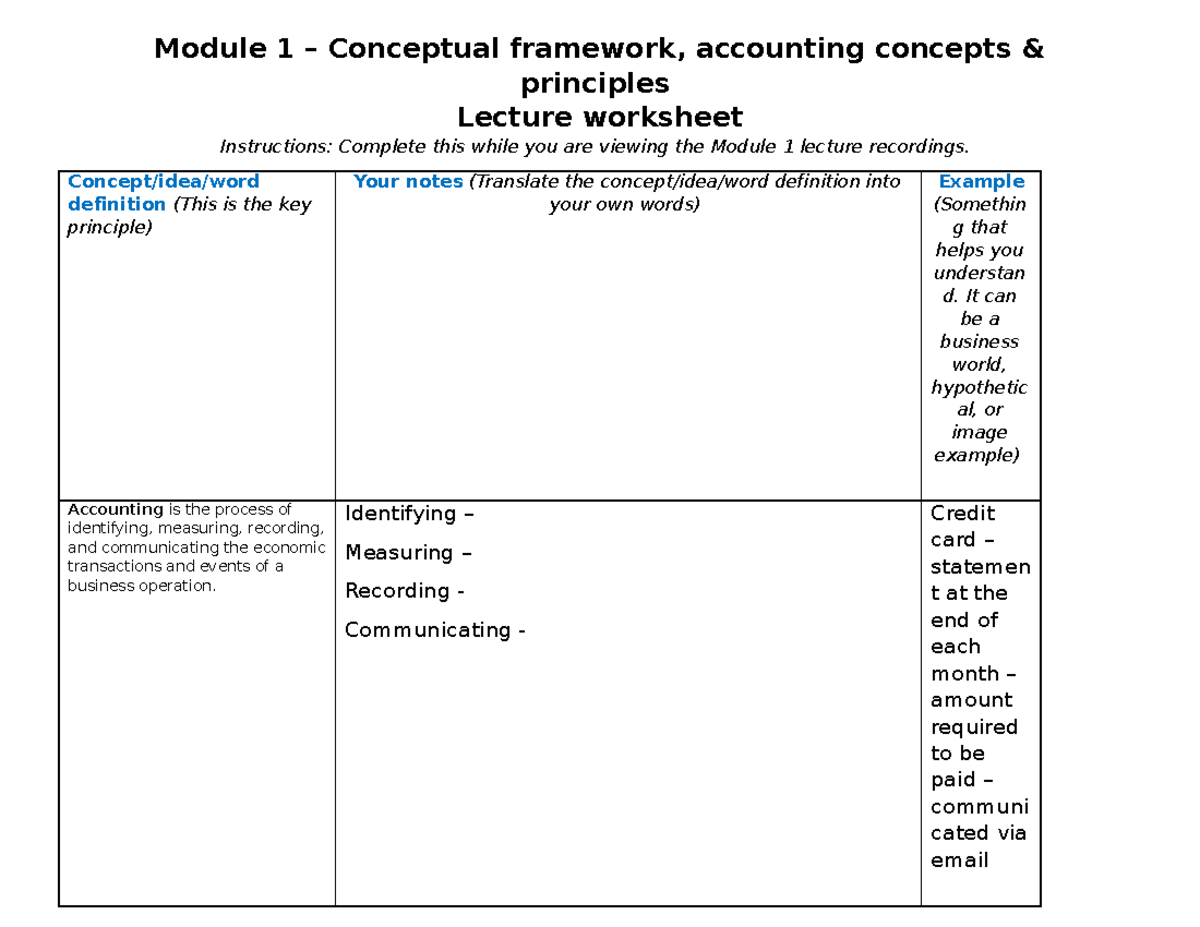Module 1 Lecture worksheet Full LL 21 Feb 2022 - Module 1 – Conceptual ...