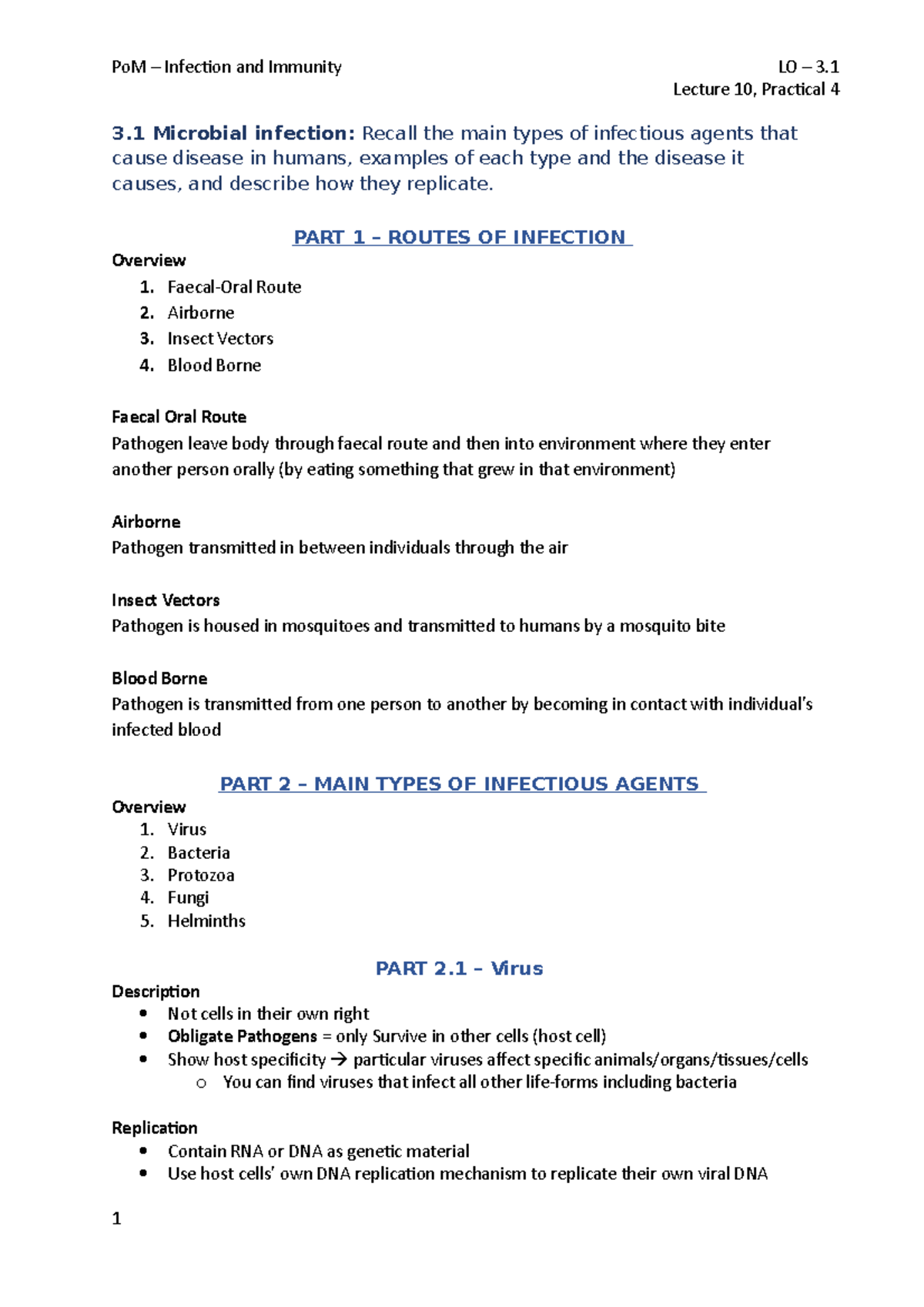 3.1 Microbial Infection - Lecture 10, Practical 4 3 Microbial infection ...