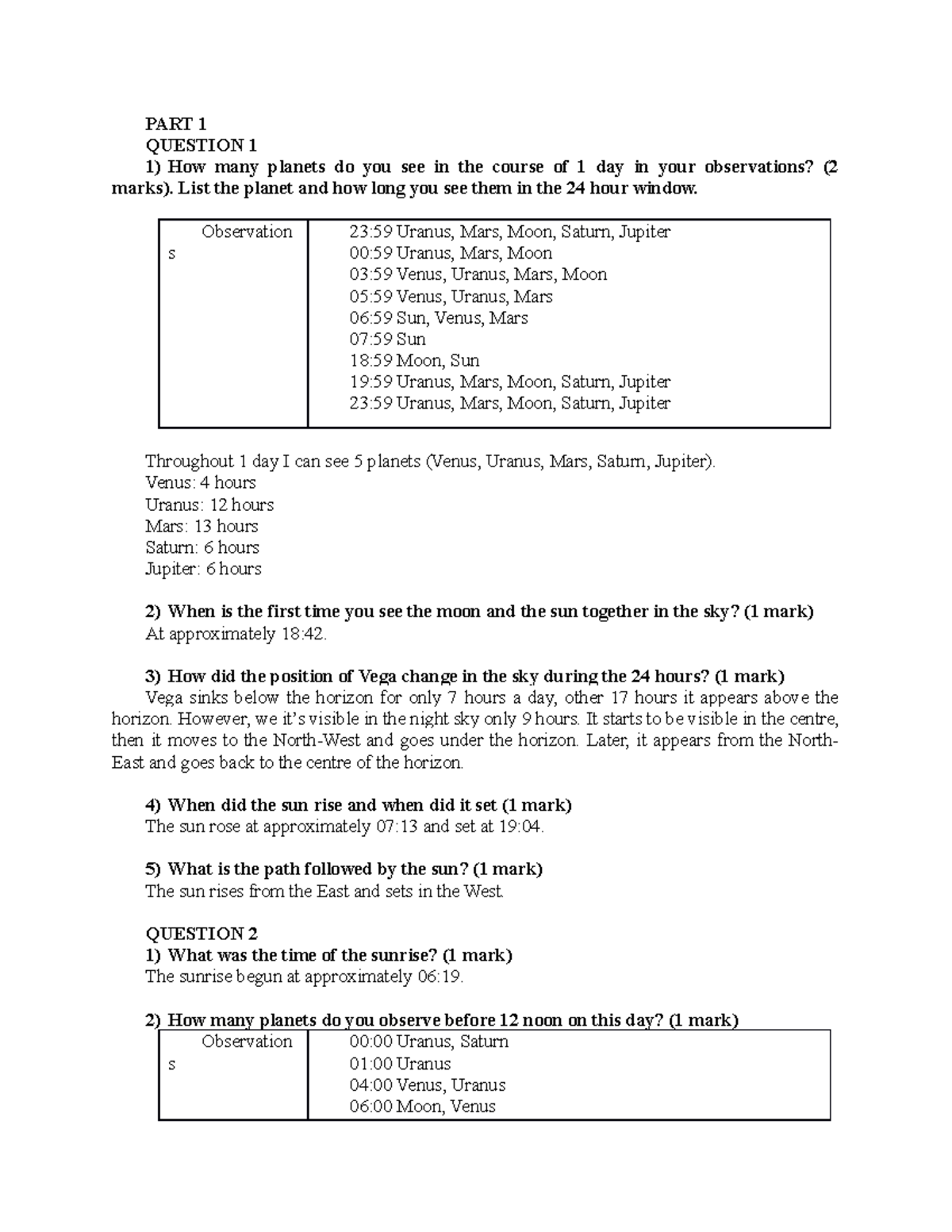 Astronomy Assignment Night SKY - PART 1 QUESTION 1 1) How many planets ...